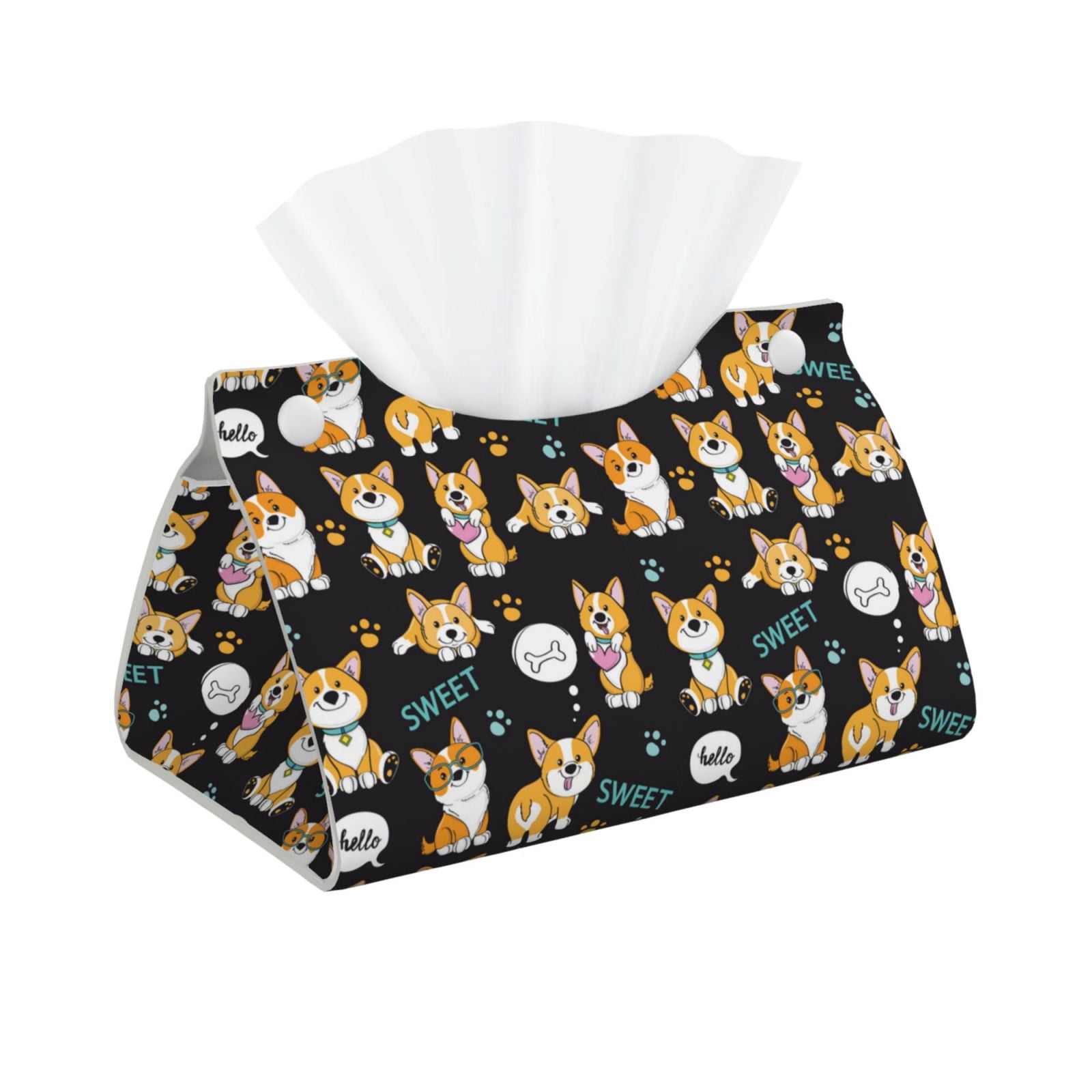 Tissue Box Cover, Cute Dogs Corgi Rectangular Leather Tissue Holder ...