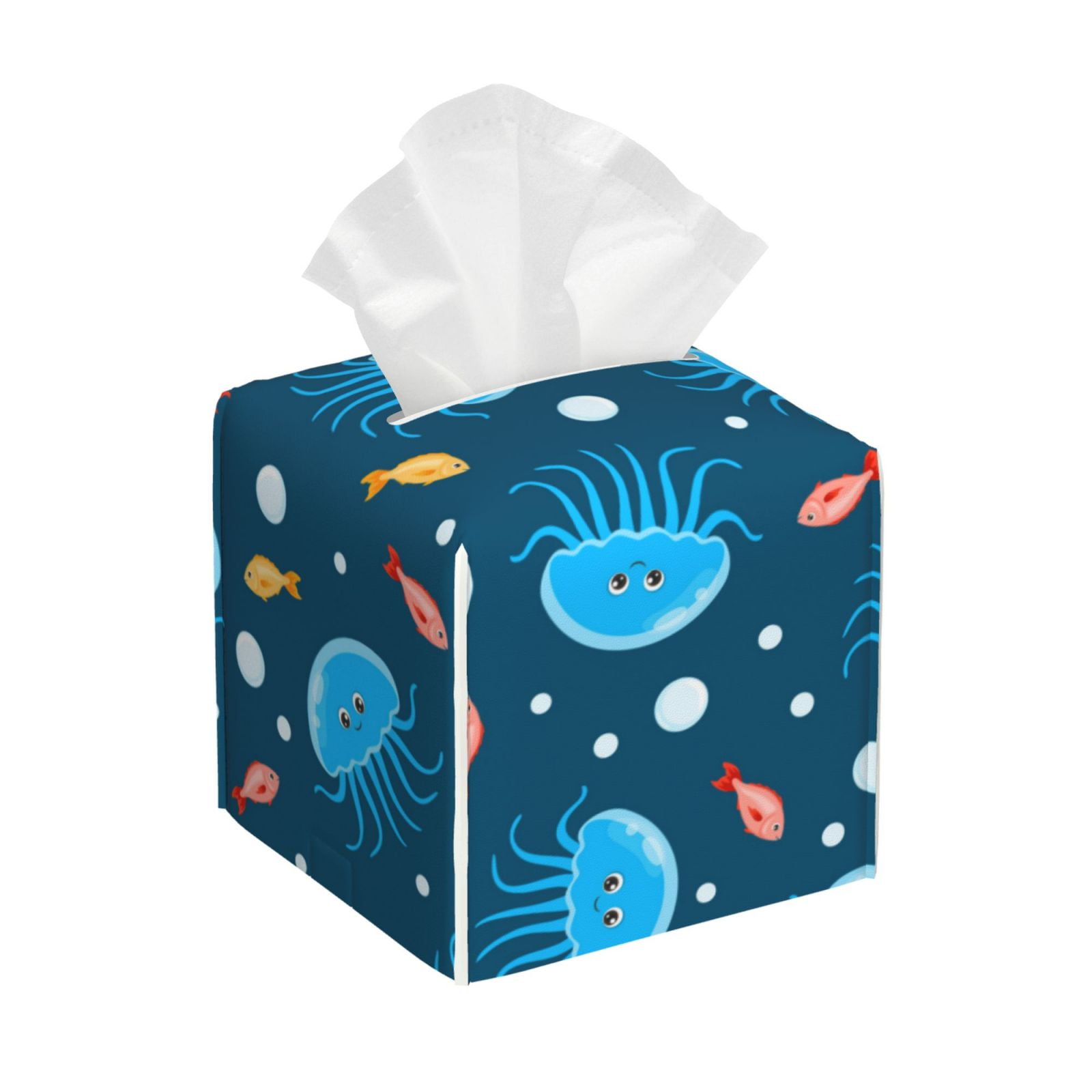 Tissue Box Cover, Cute Fish Blue Jellyfish Leather Tissue Box Holder ...