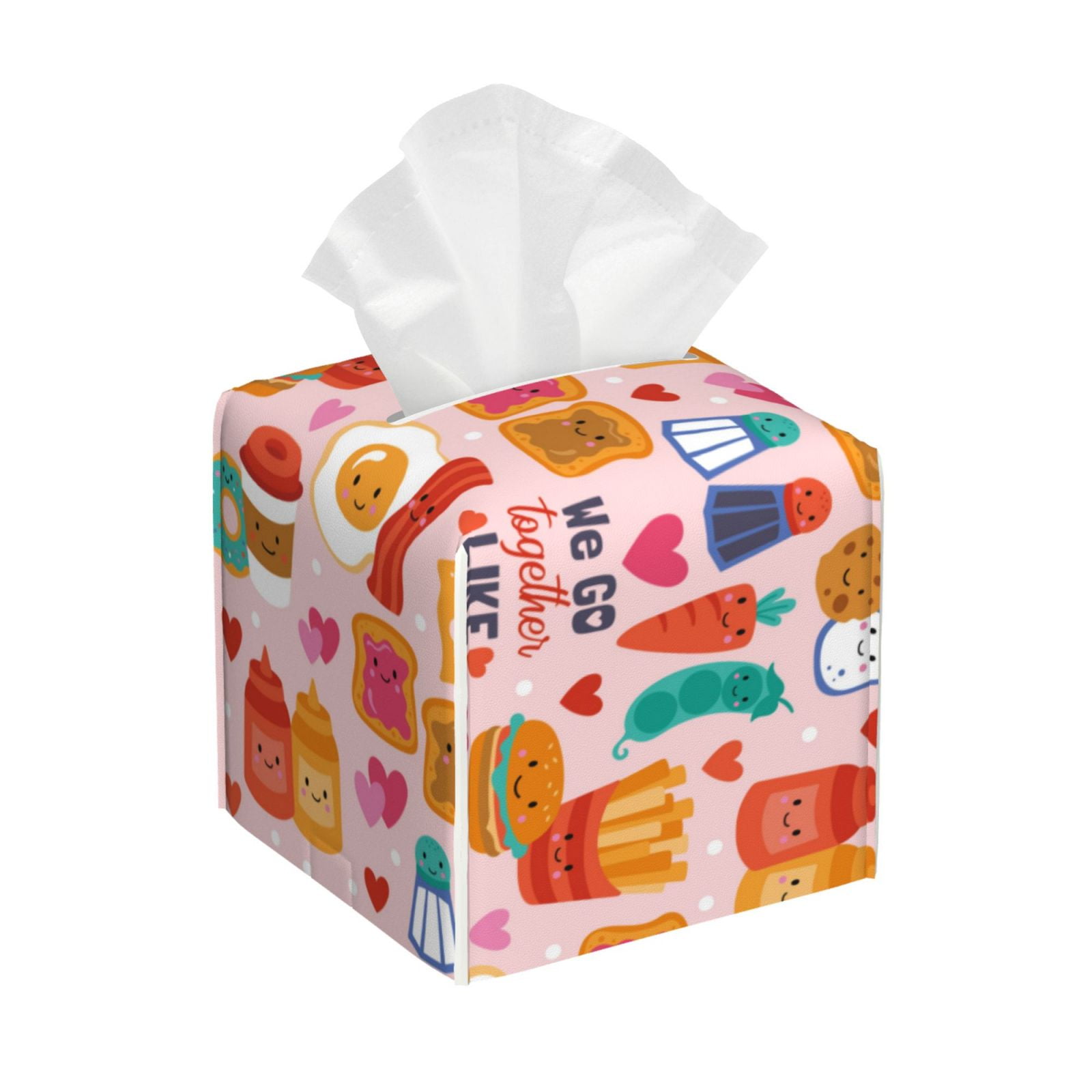 Tissue Box Cover, Cute Food Egg Bread Fries -Modern Square Leather ...