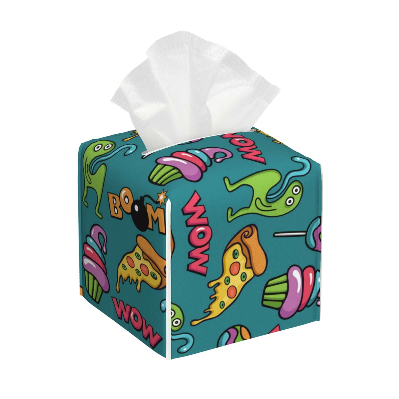 Tissue Box Cover, Cute Food Lollipop Pizza Fries Leather Tissue Box ...