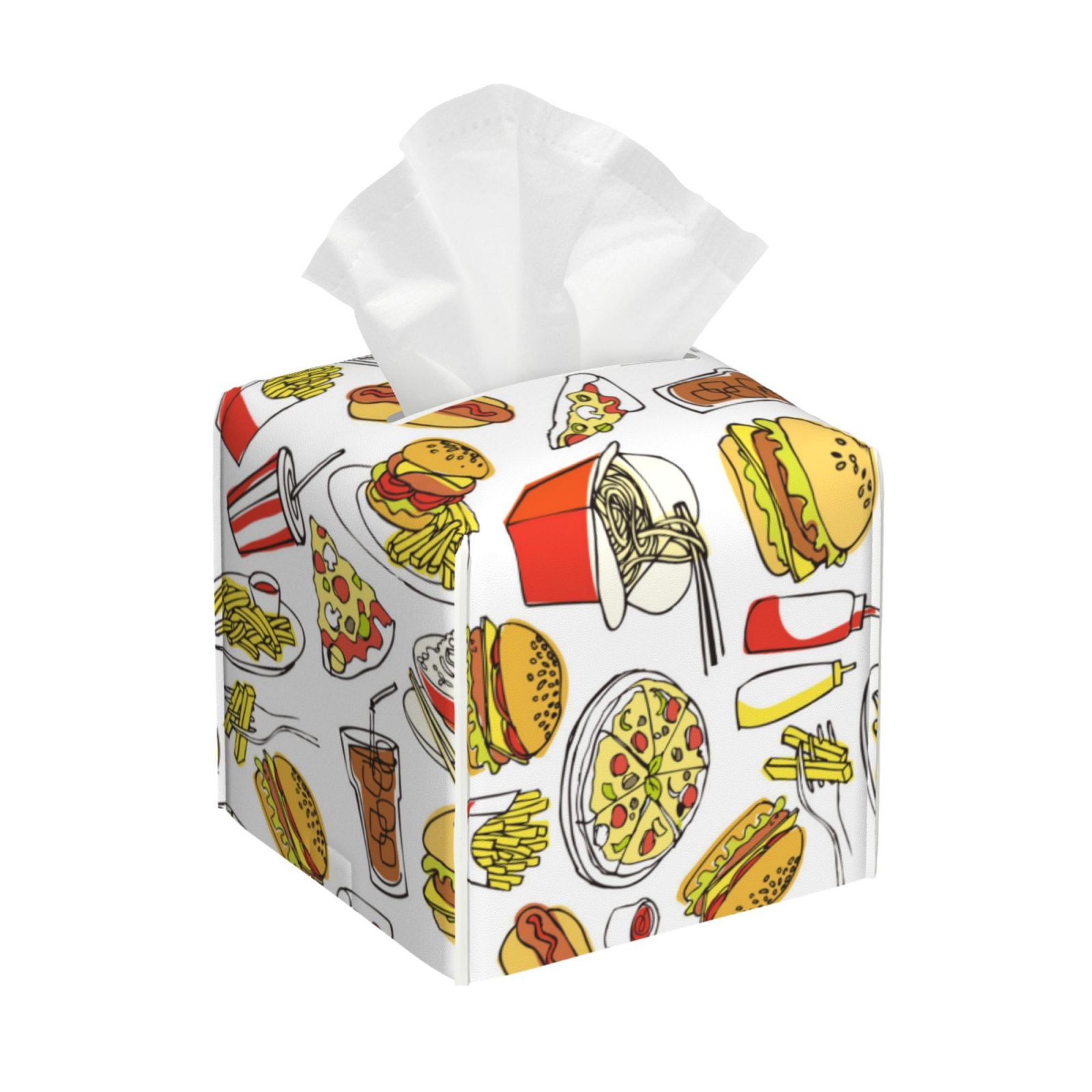 Tissue Box Cover, Cute Food Pizza Fries Leather Tissue Box Holder ...