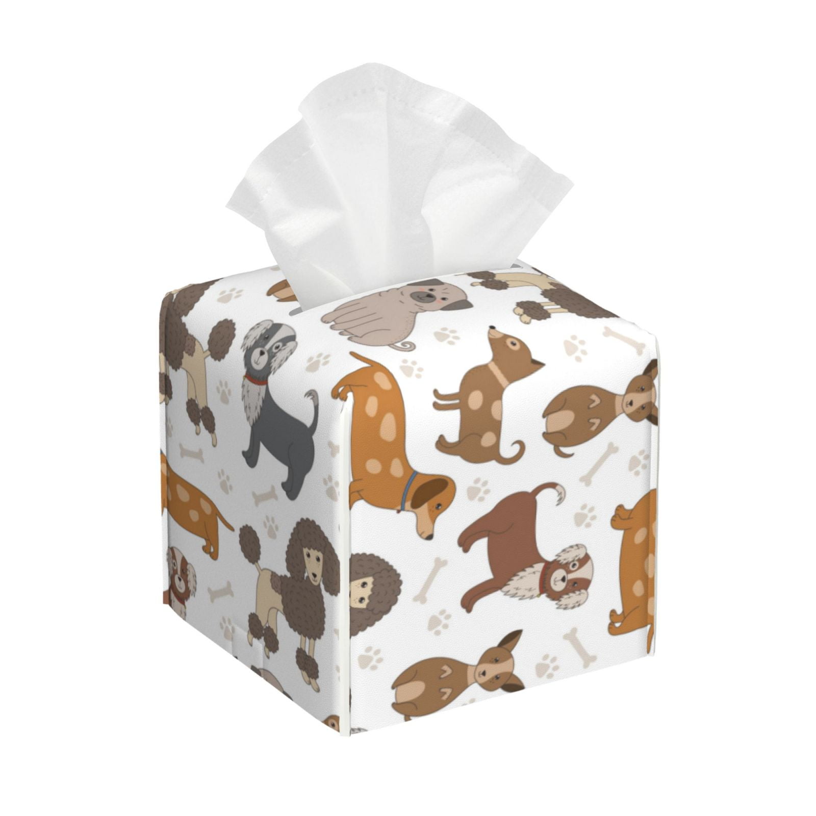 Tissue Box Cover, Cute Footprints Dog Leather Tissue Box Holder ...