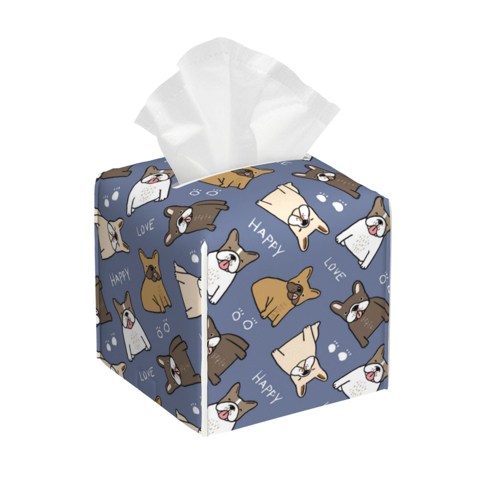 Tissue Box Cover, Cute French Bulldog Funny Happy Leather Tissue Box ...