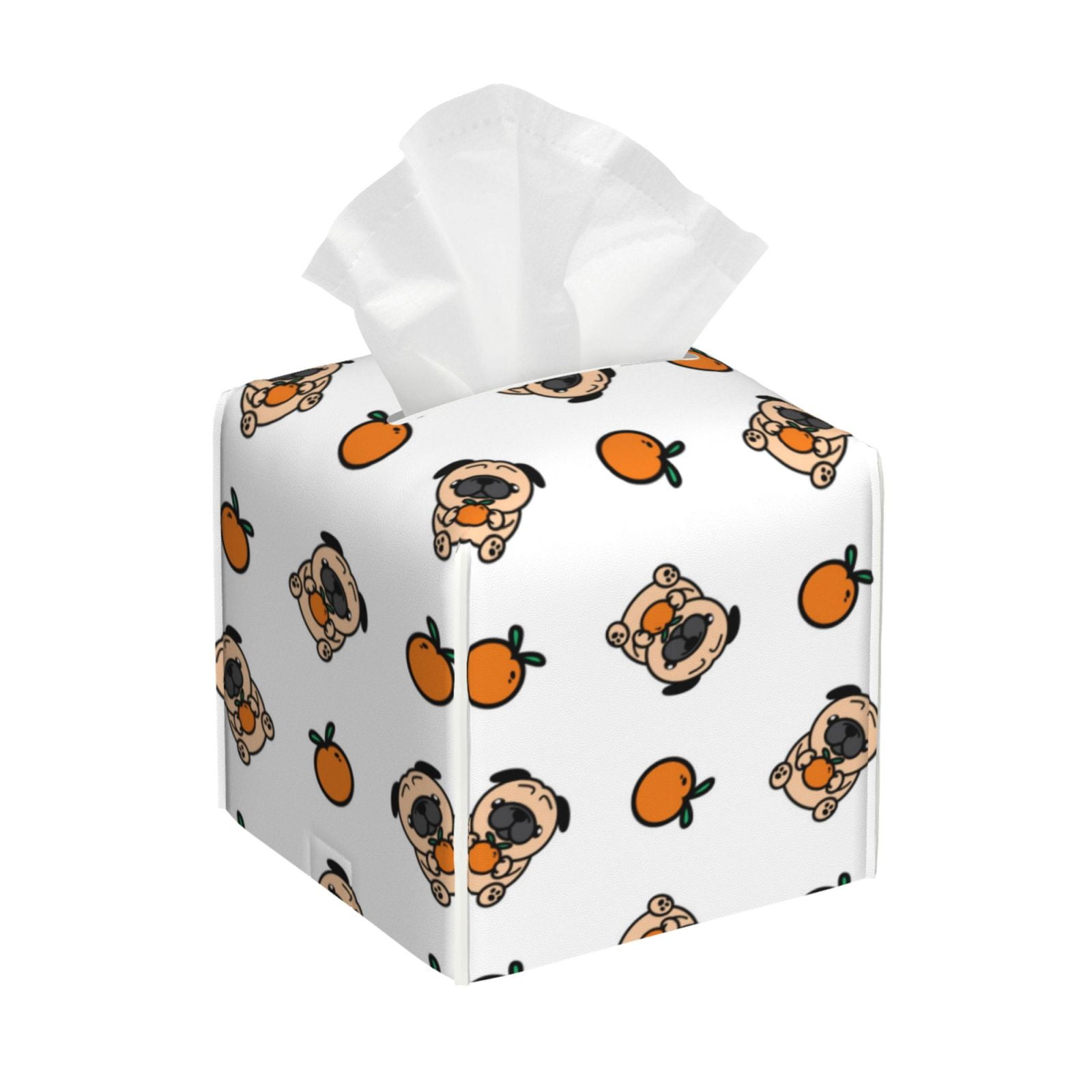 Tissue Box Cover, Cute French Bulldog Orange Leather Tissue Box Holder ...