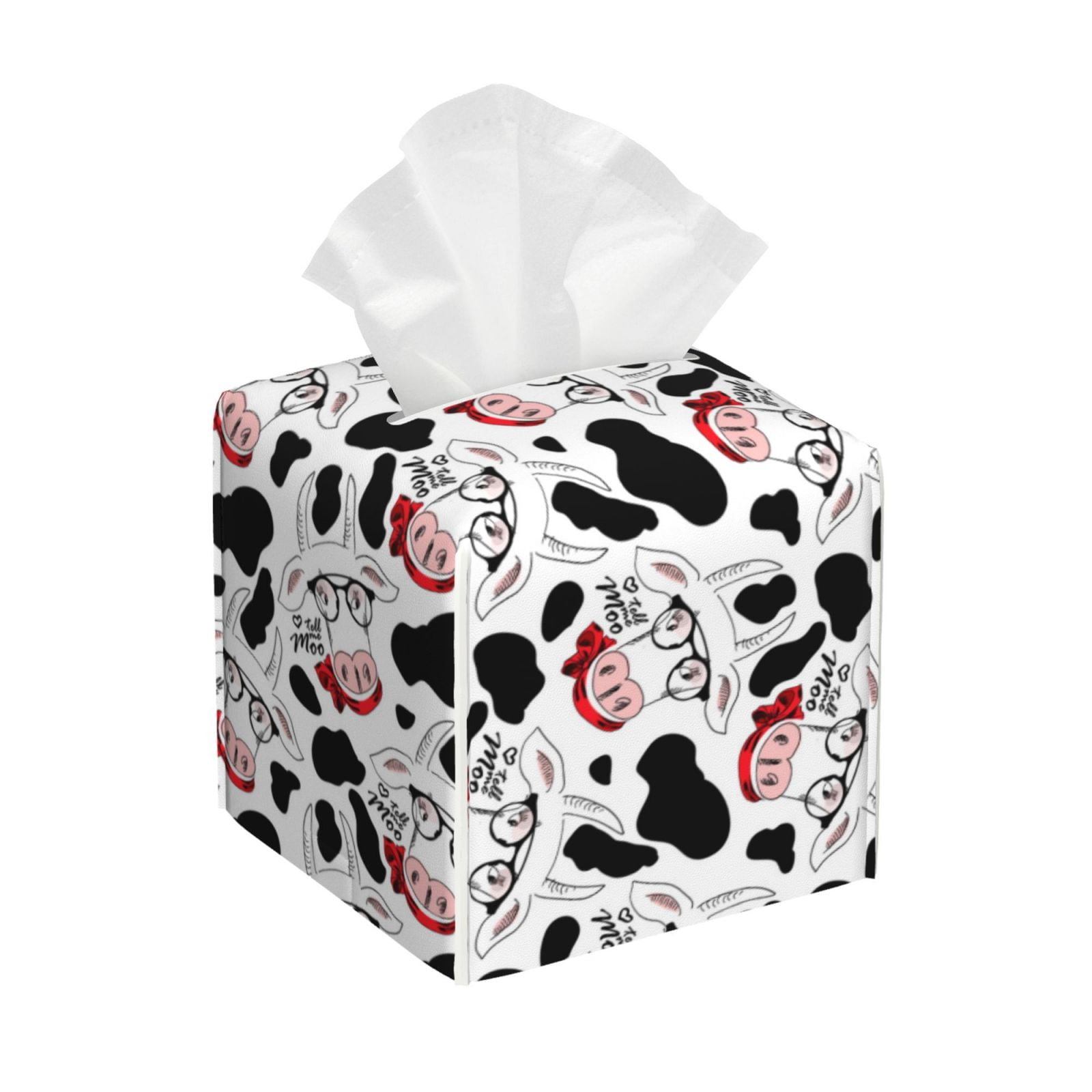Tissue Box Cover, Cute Funny Cow with Glasses Leather Tissue Box Holder ...