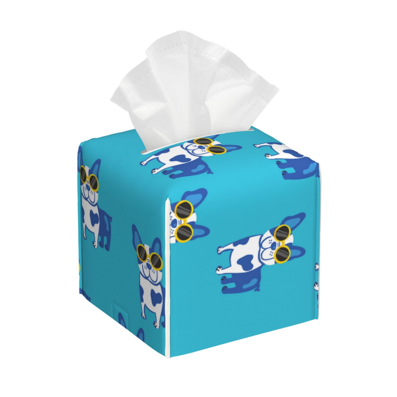 Tissue Box Cover, Cute Funny Glasses French Bulldog Leather Tissue Box ...