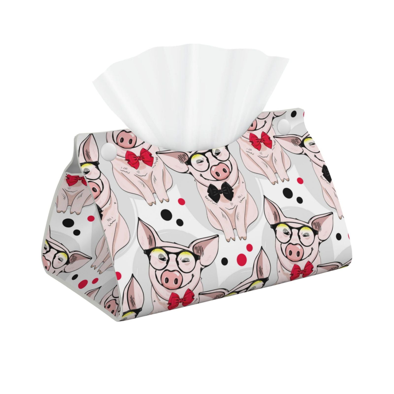 Tissue Box Cover, Cute Glasses Bow Tie Pig Leather Rectangular Tissue ...