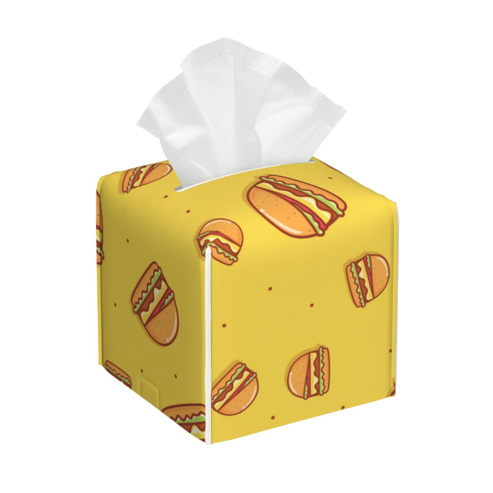 Tissue Box Cover, Cute Hamburger Yellow Leather Tissue Box Holder ...