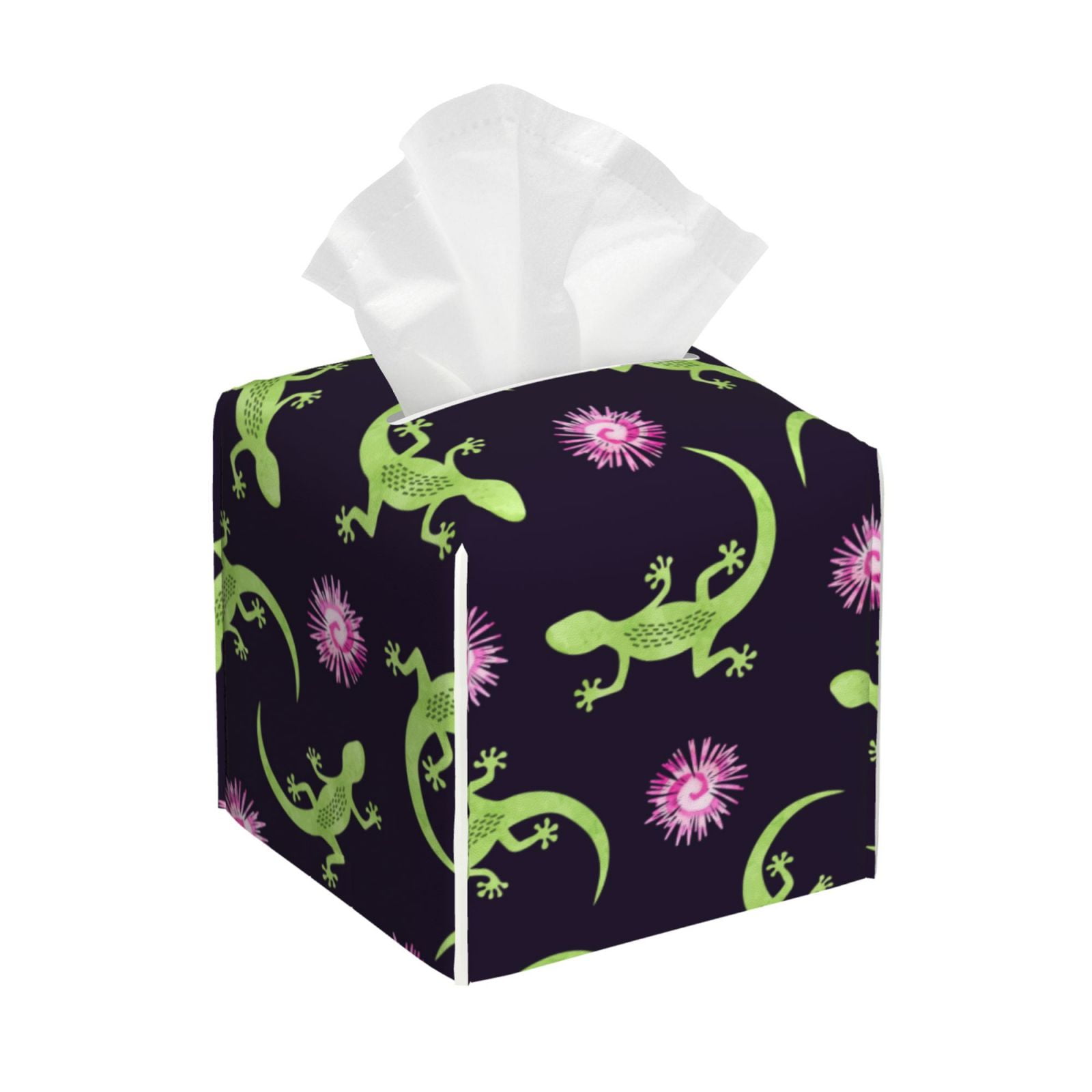 Tissue Box Cover, Cute Lizard Gecko Floral Pink Leather Tissue Box ...
