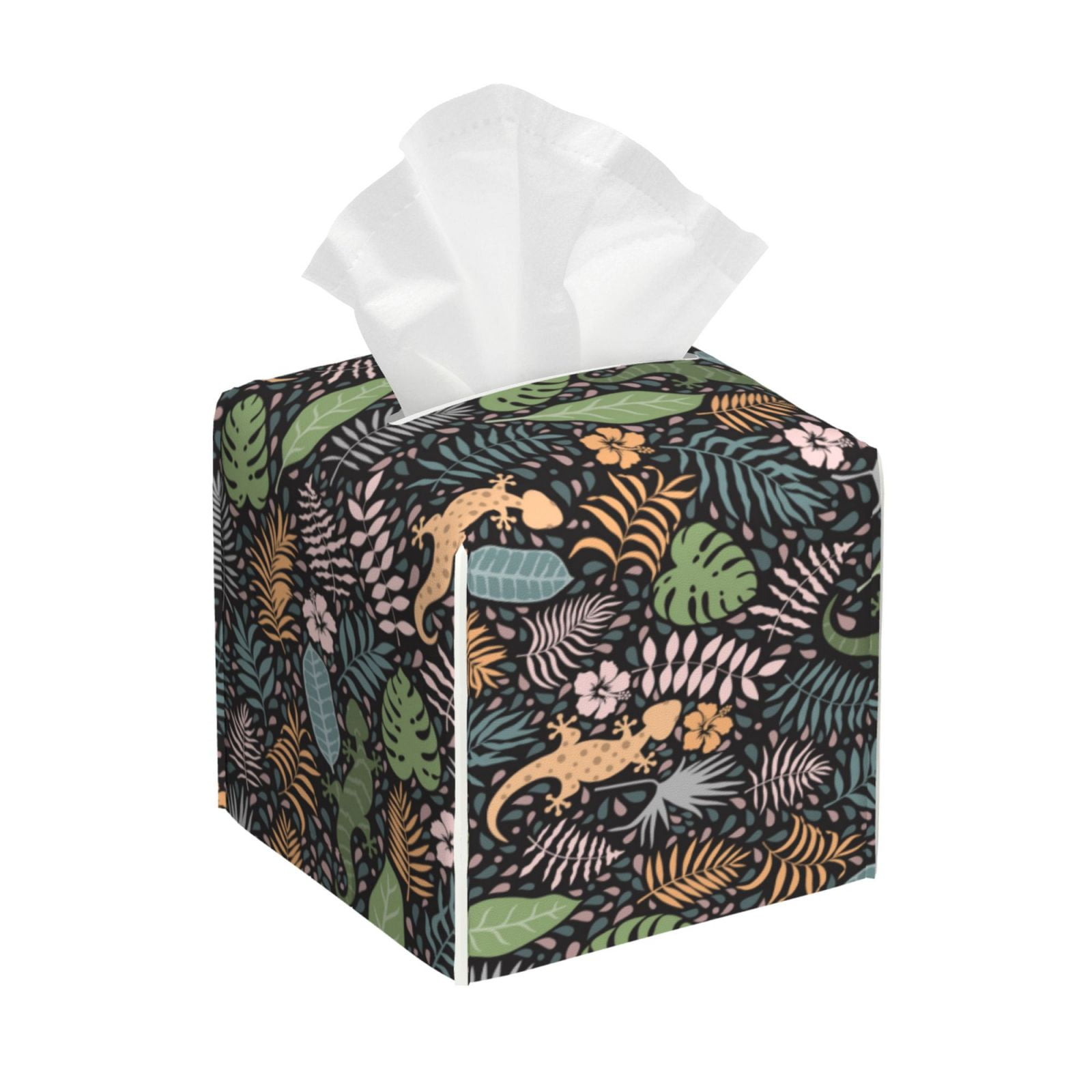 Tissue Box Cover Cute Lizard Gecko Tropical Plant Tissues Boxes Holder ...