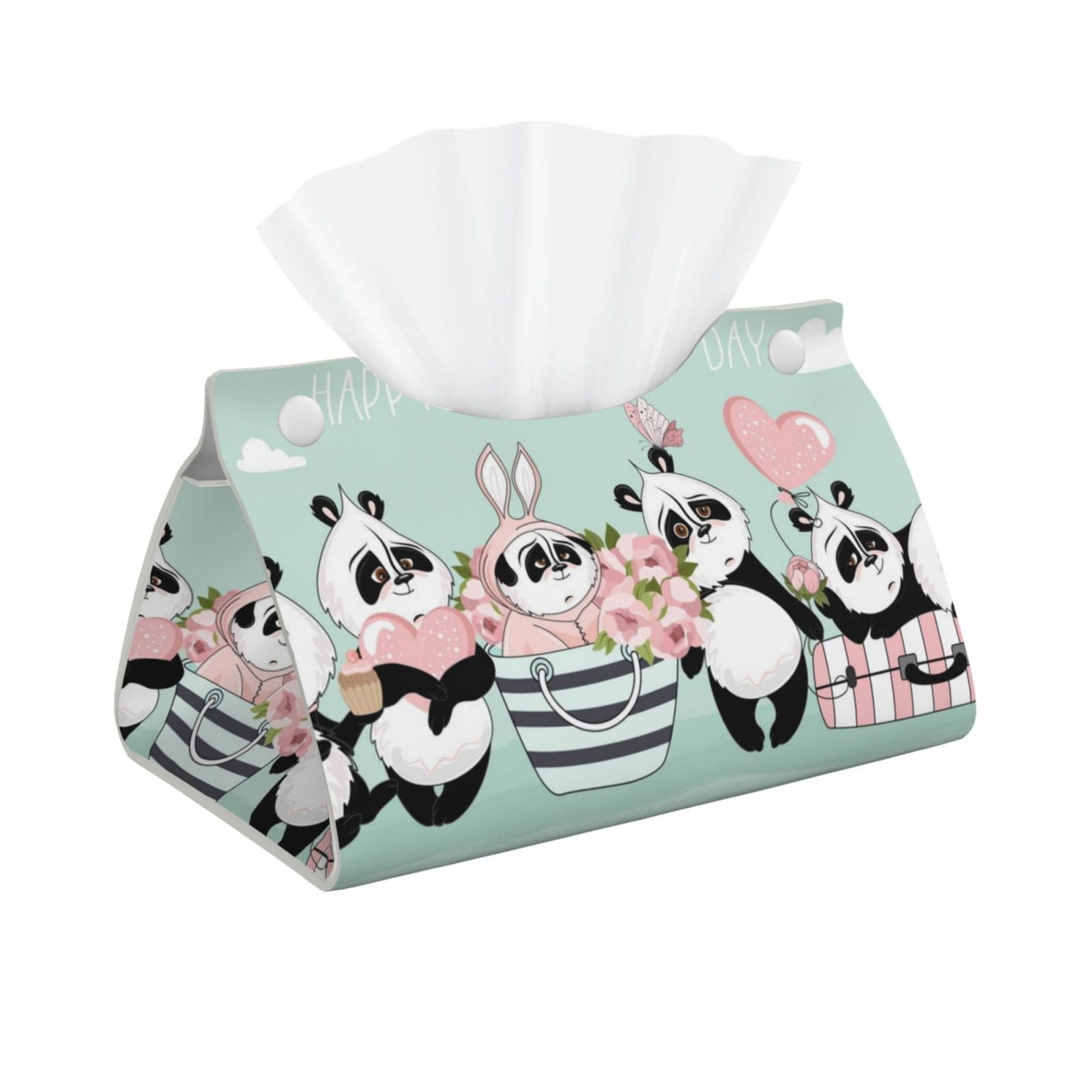 Tissue Box Cover, Cute Panda (2) Leather Rectangular Tissue Holder ...