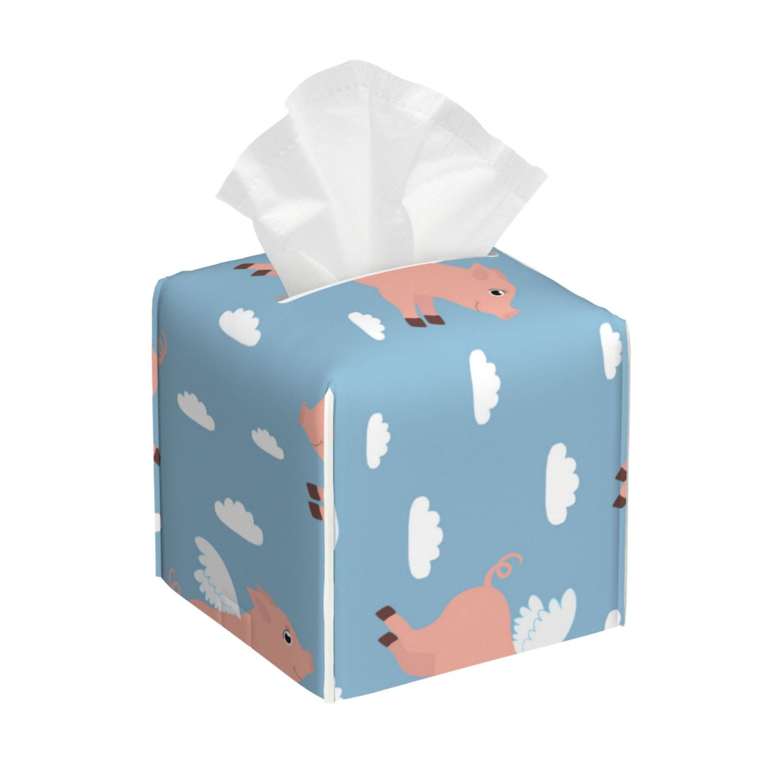Tissue Box Cover, Cute Pig With Wings Leather Tissue Box Holder ...