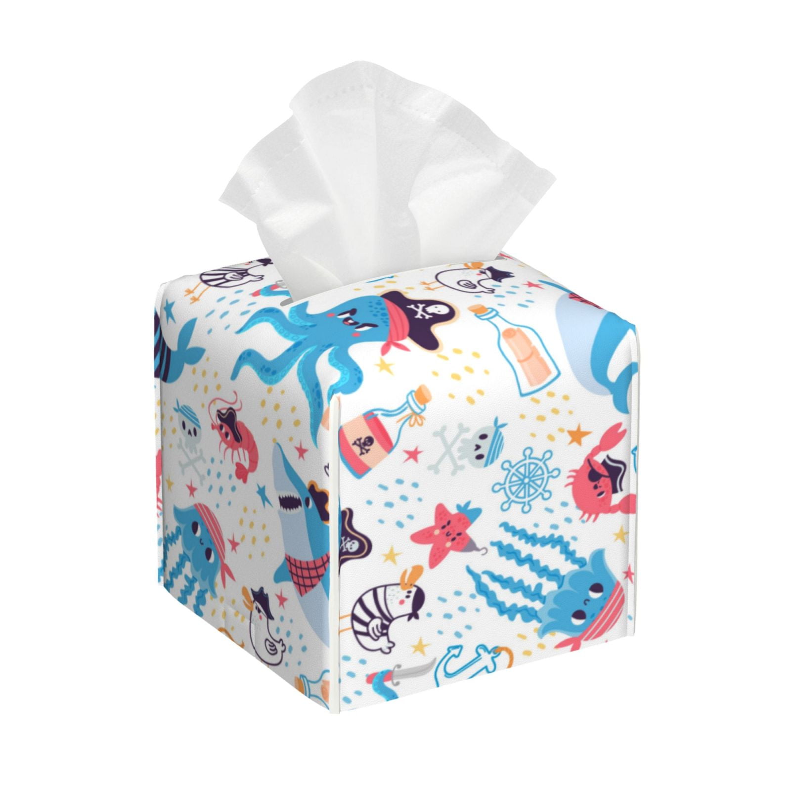 Tissue Box Cover, Cute Pirate Shark Whale Octopus Leather Tissue Box ...