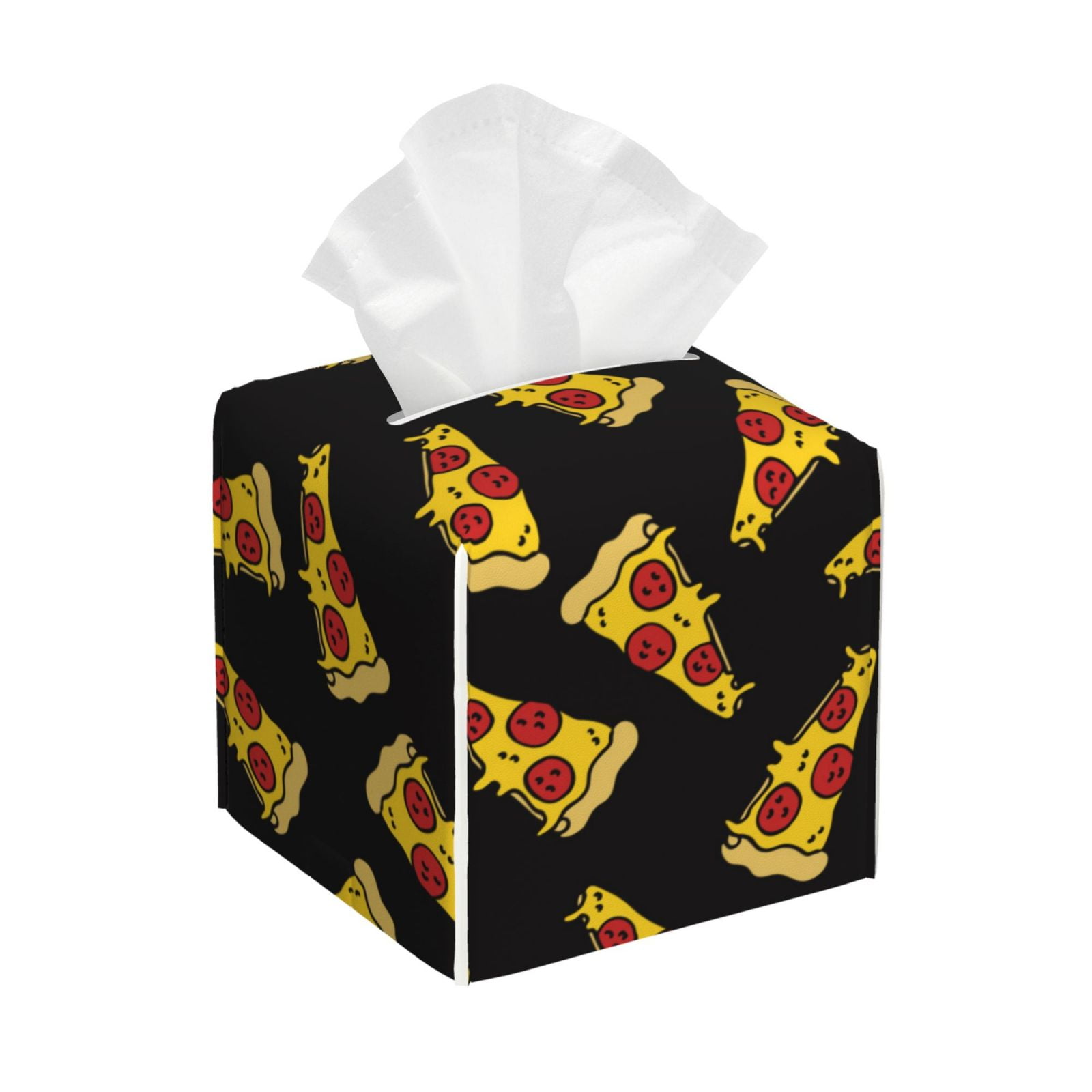 Tissue Box Cover, Cute Pizza Black Leather Tissue Box Holder - Tissue ...