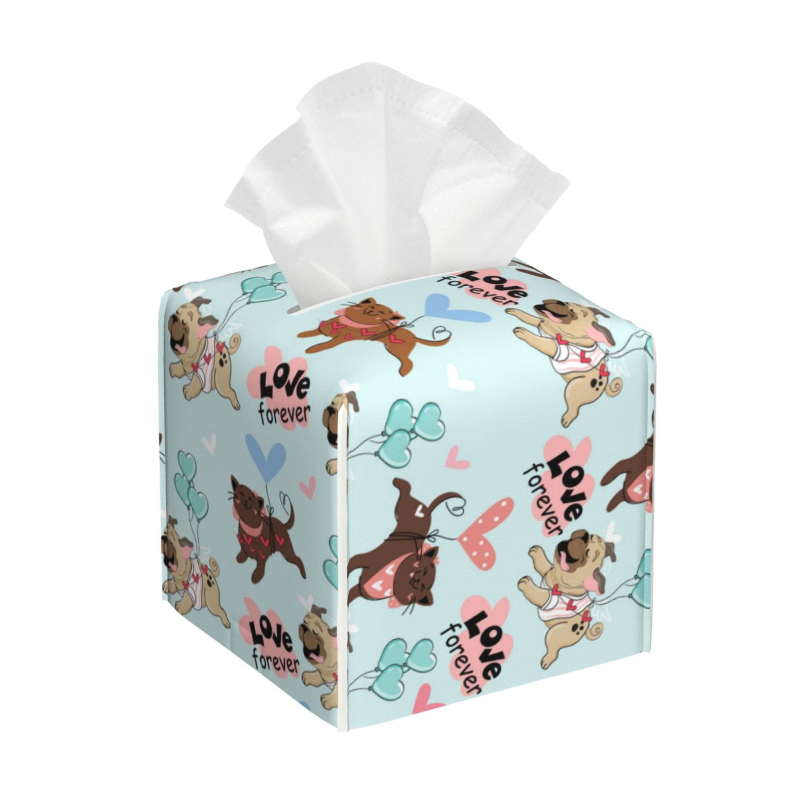 Tissue Box Cover Cute Pug Dogs Tissues Boxes Holder Organizer, Leather ...