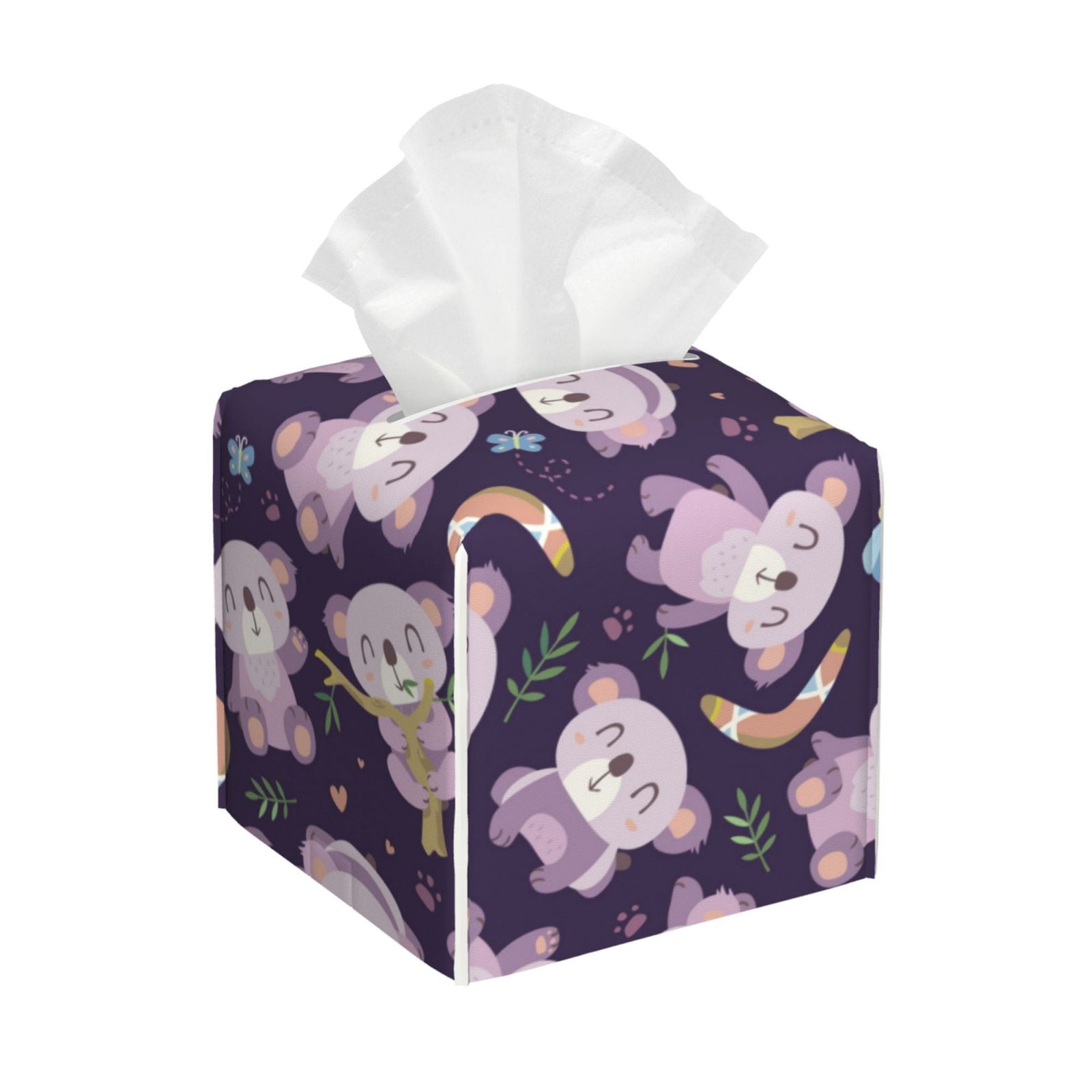 Tissue Box Cover, Cute Purple Koala Leather Tissue Box Holder Square ...