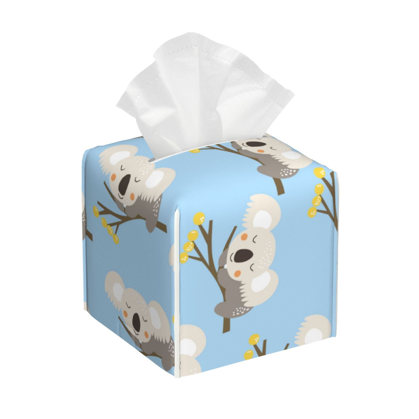 Tissue Box Cover, Cute Sleeping Koala Blue Leather Tissue Box Holder ...