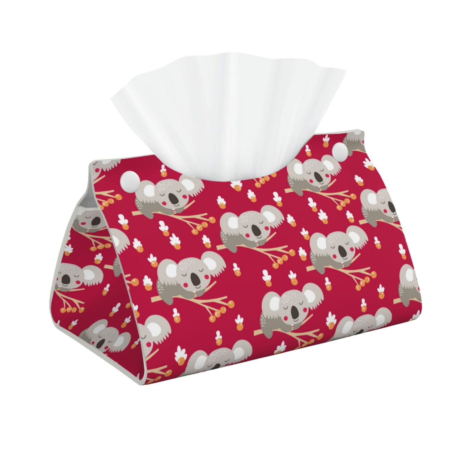 Tissue Box Cover, Cute Sleeping Koala Red Leather Rectangular Tissue ...