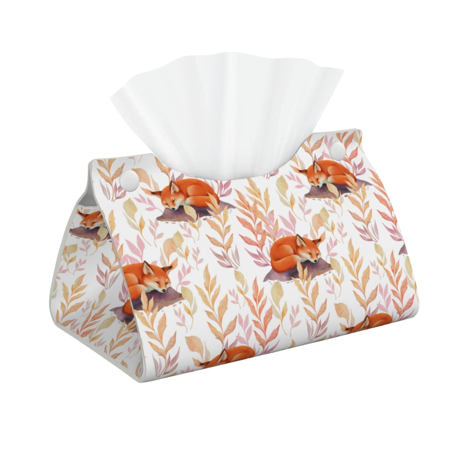 Tissue Box Cover, Cute Sleepy Fox Leather Rectangular Tissue Holder ...
