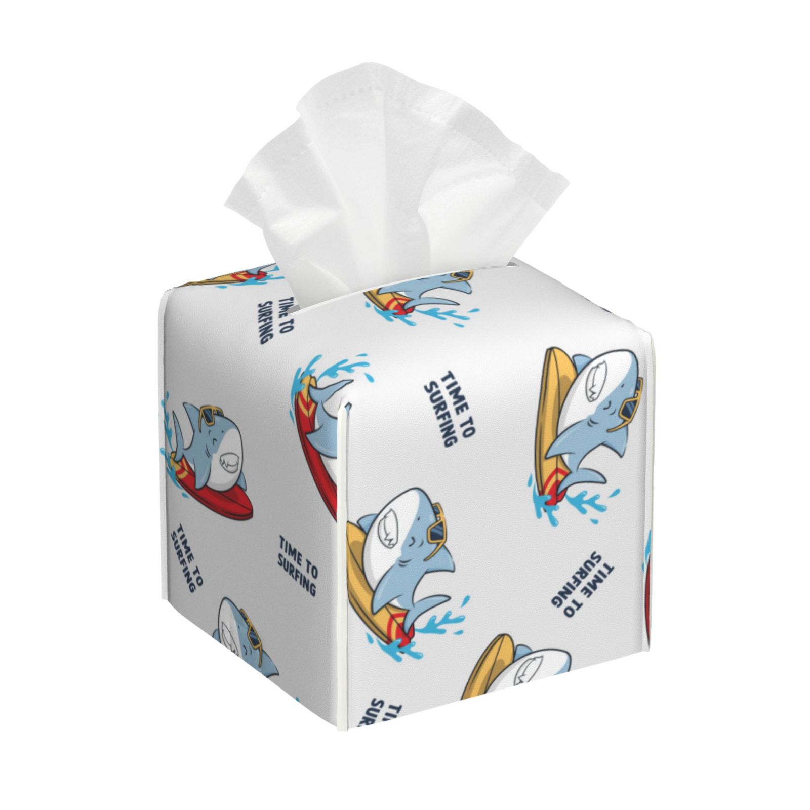 Tissue Box Cover, Cute Surfing Shark Leather Tissue Box Holder - Tissue ...