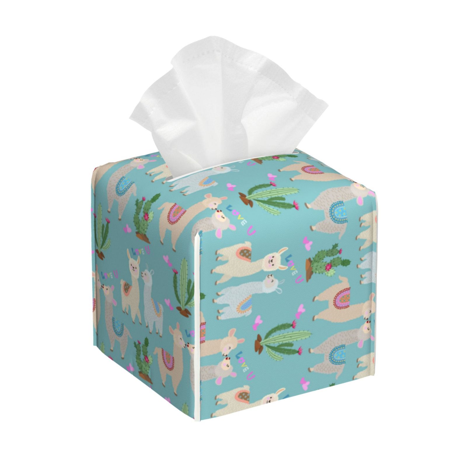 Tissue Box Cover, Cute alpaca Lamas cactus heart Leather Tissue Box ...