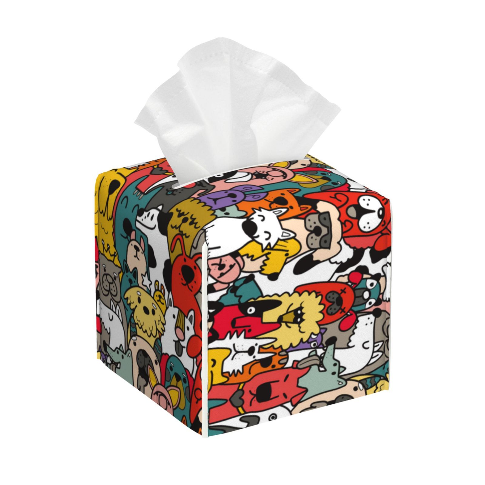Tissue Box Cover, Cute colorful Dog Leather Tissue Box Holder - Tissue ...