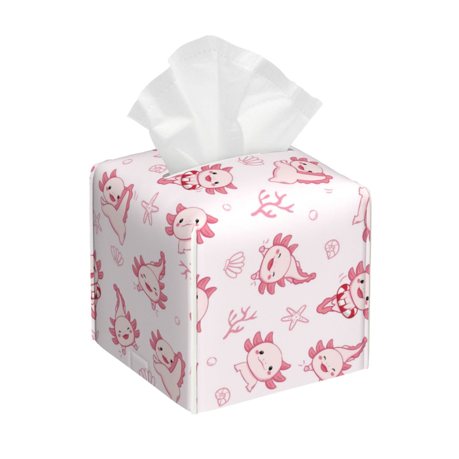 Tissue Box Cover, Cute kawaii pink axolotl funny Leather Tissue Box ...