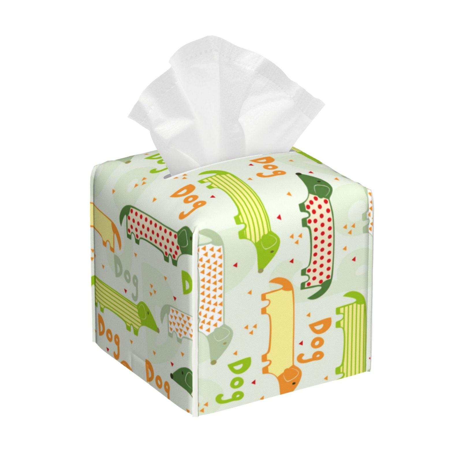 Tissue Box Cover Dachshund Dog Puppy Green Orange Tissues Boxes Holder ...