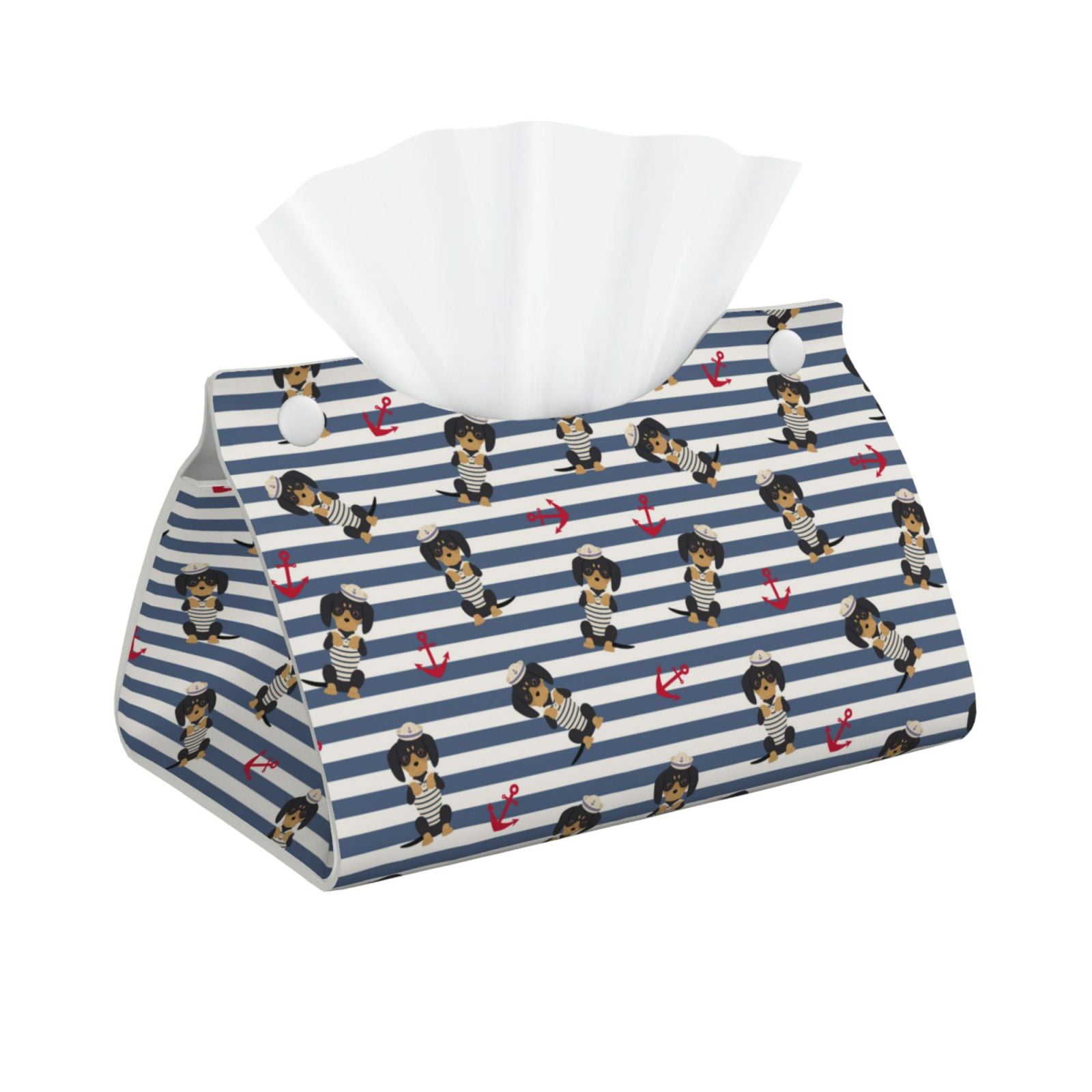 Tissue Box Cover, Dachshund puppy anchors stripe Rectangular Leather Tissue Holder - Tissue Case ...