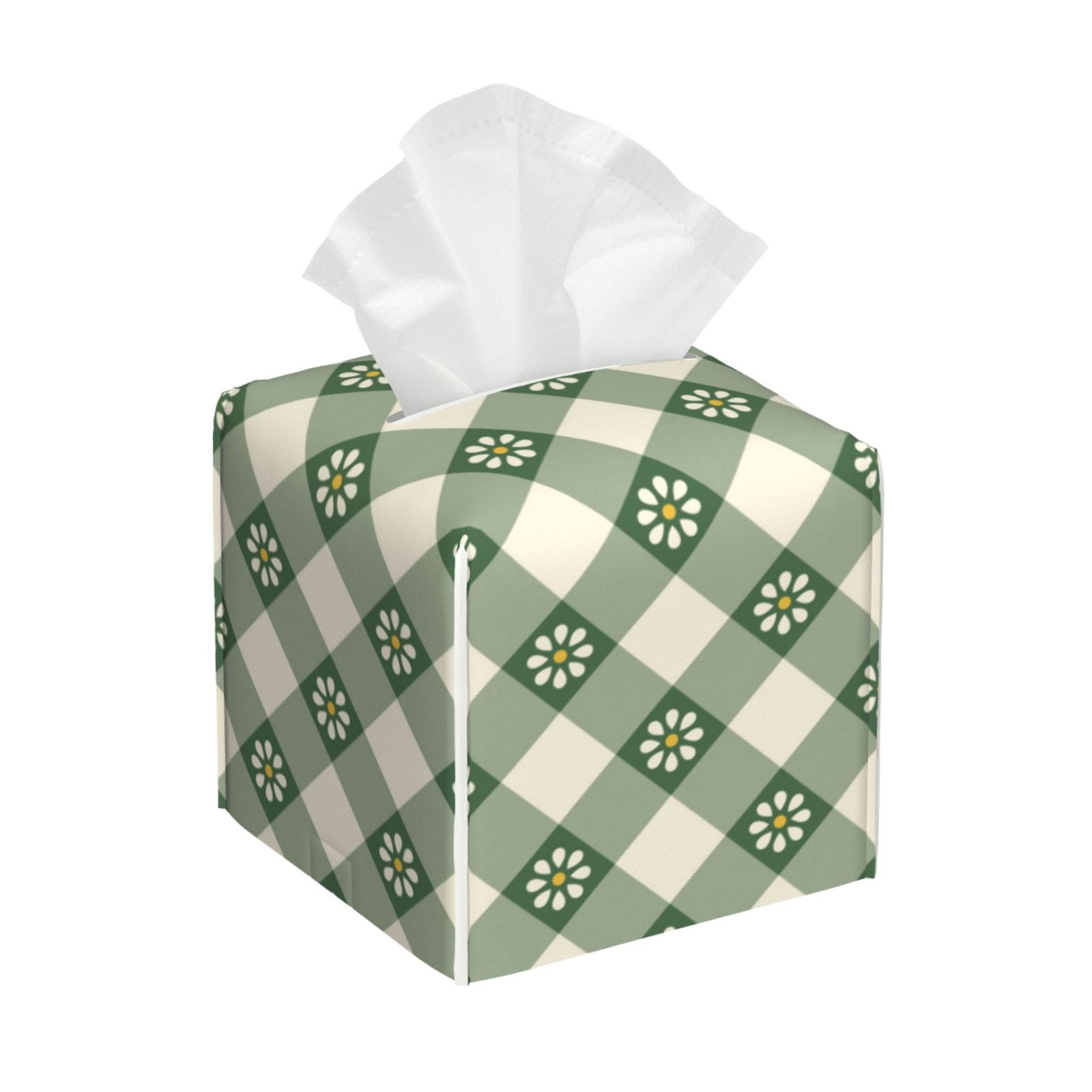 Tissue Box Cover, Daisy plaid green Leather Tissue Box Holder - Tissue ...