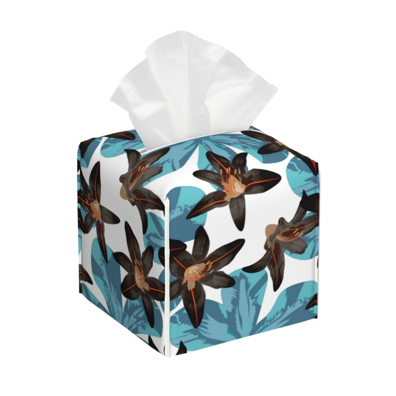 Tissue Box Cover, Dark Brown Lilies Flowers -Modern Square Leather ...