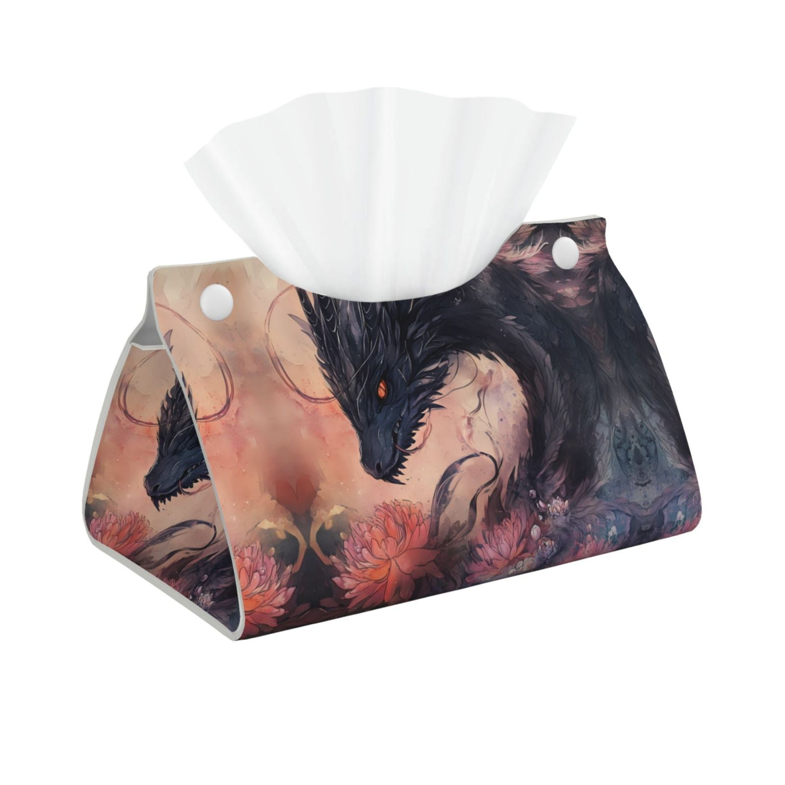 Tissue Box Cover, Dark Dragon Floral Fantasy Leather Rectangular Tissue ...