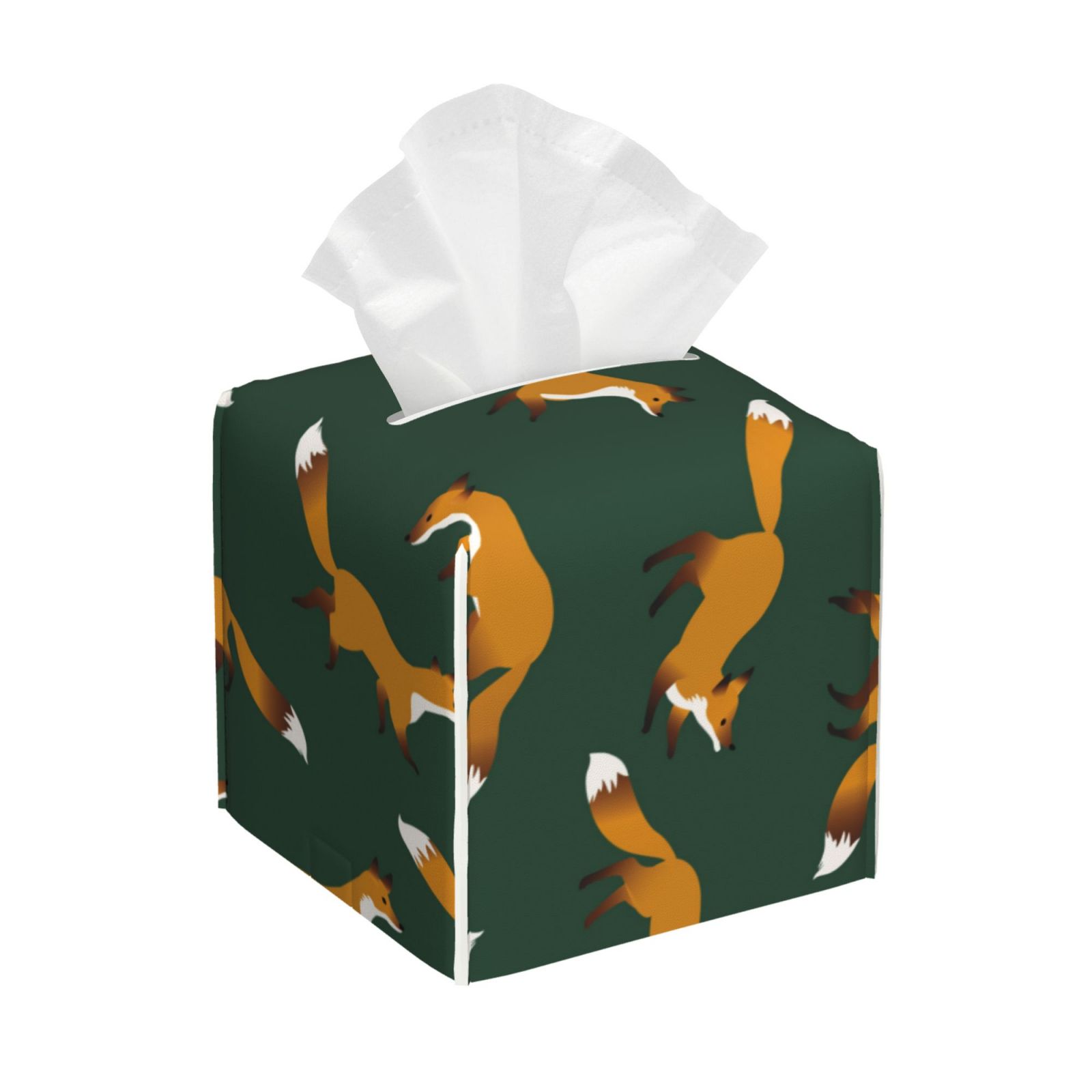 Tissue Box Cover Dark Green Fox Print Tissues Boxes Holder Organizer ...