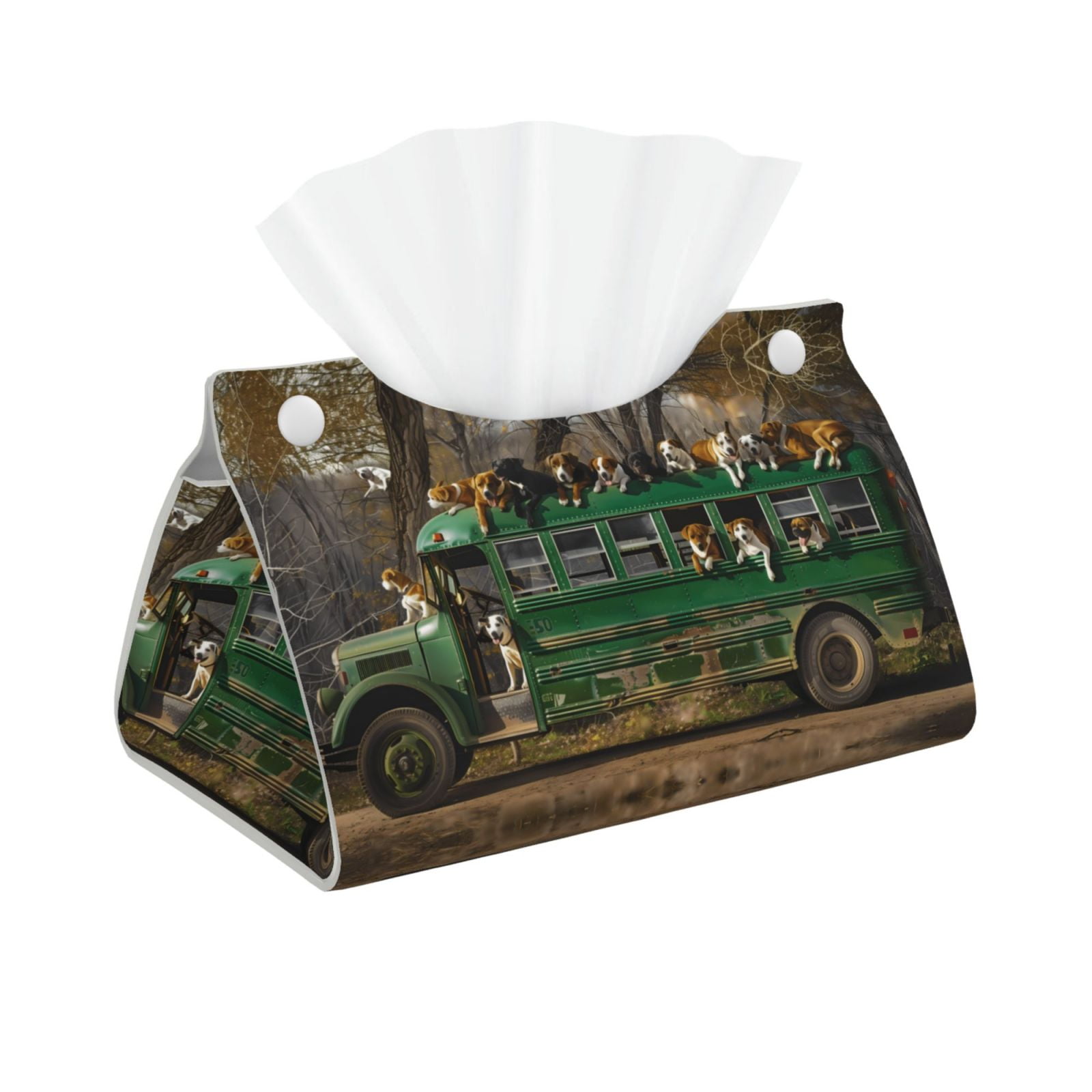 Tissue Box Cover, Dogs On A School Bus Rectangular Leather Tissue ...
