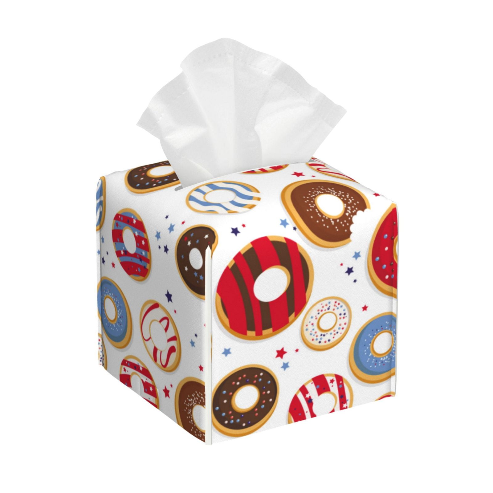 Tissue Box Cover, Donut Print with Stars Leather Tissue Box Holder ...