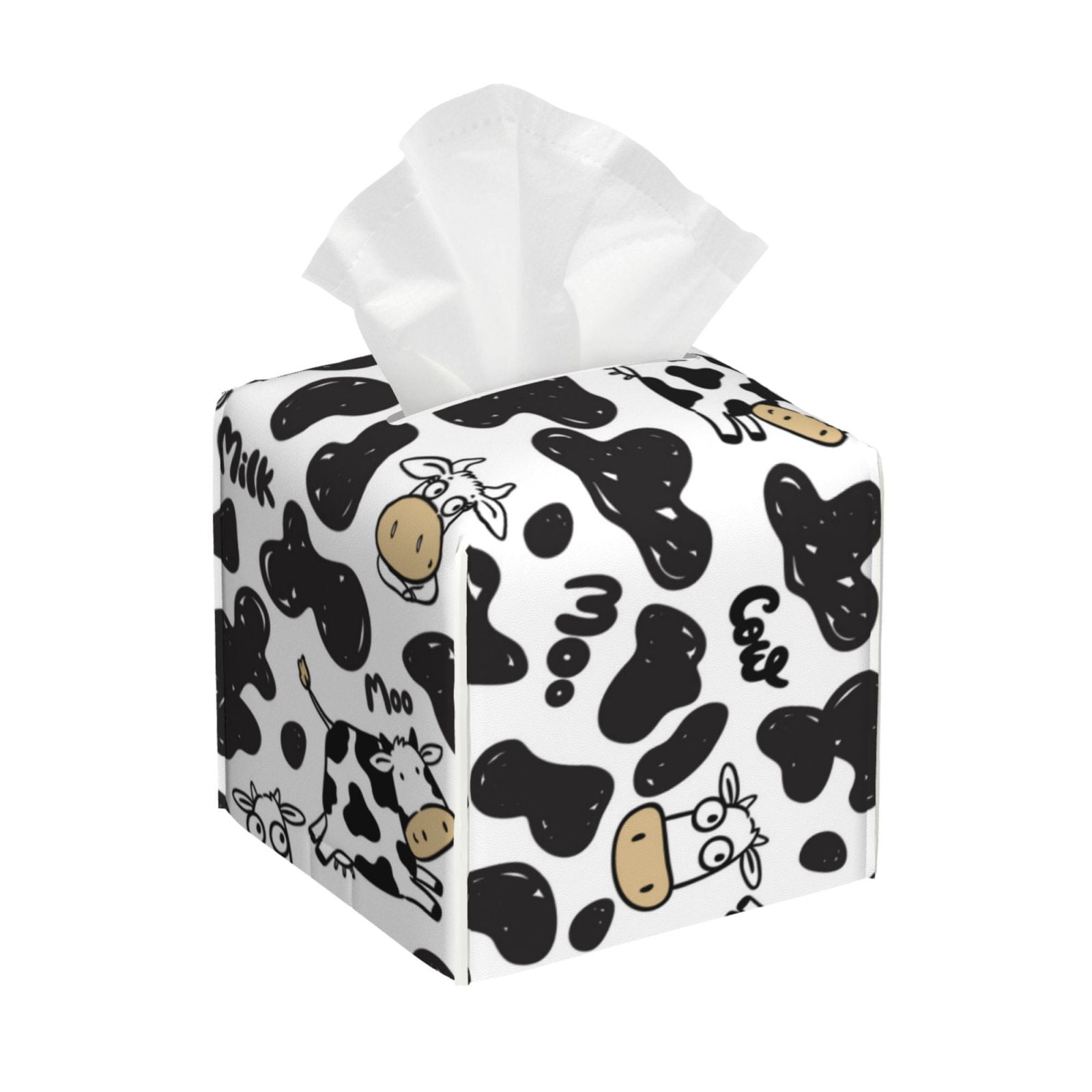 Tissue Box Cover, Edgy Cartoon Cute Cow Black White -Modern Square ...