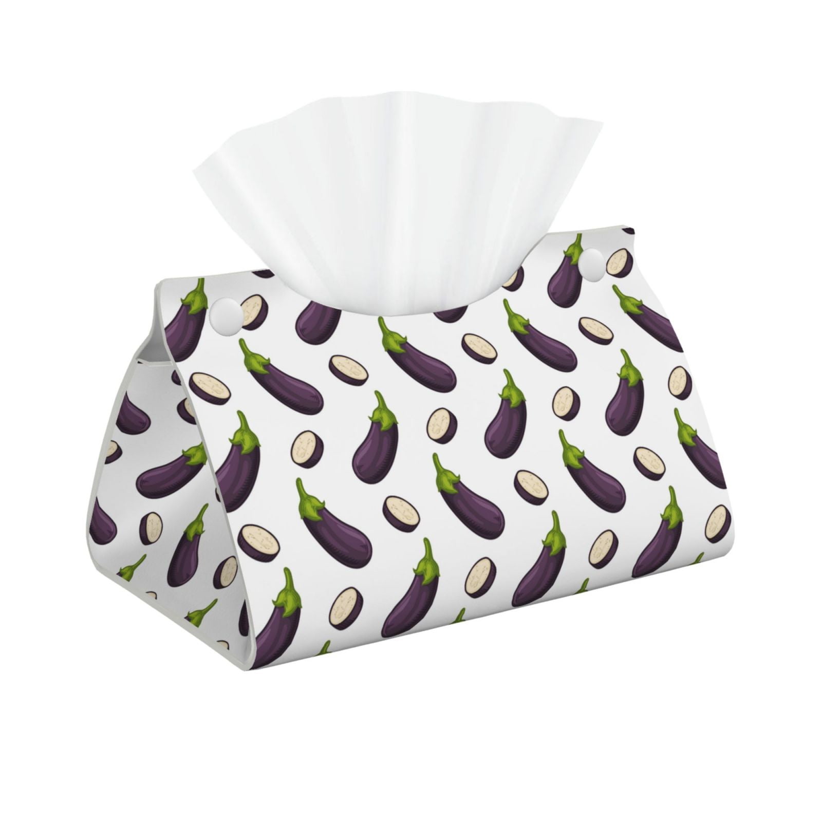 Tissue Box Cover, Eggplant Slices Print Leather Rectangular Tissue ...