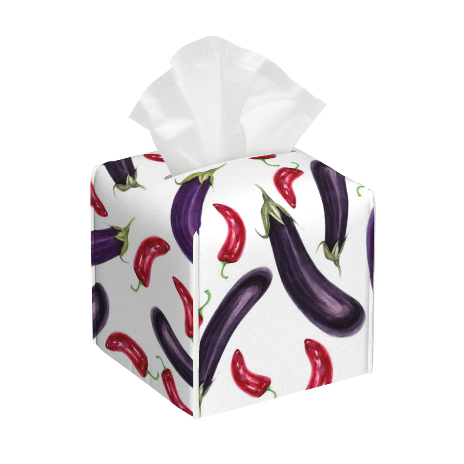Tissue Box Cover, Eggplant chili Print Leather Tissue Box Holder ...