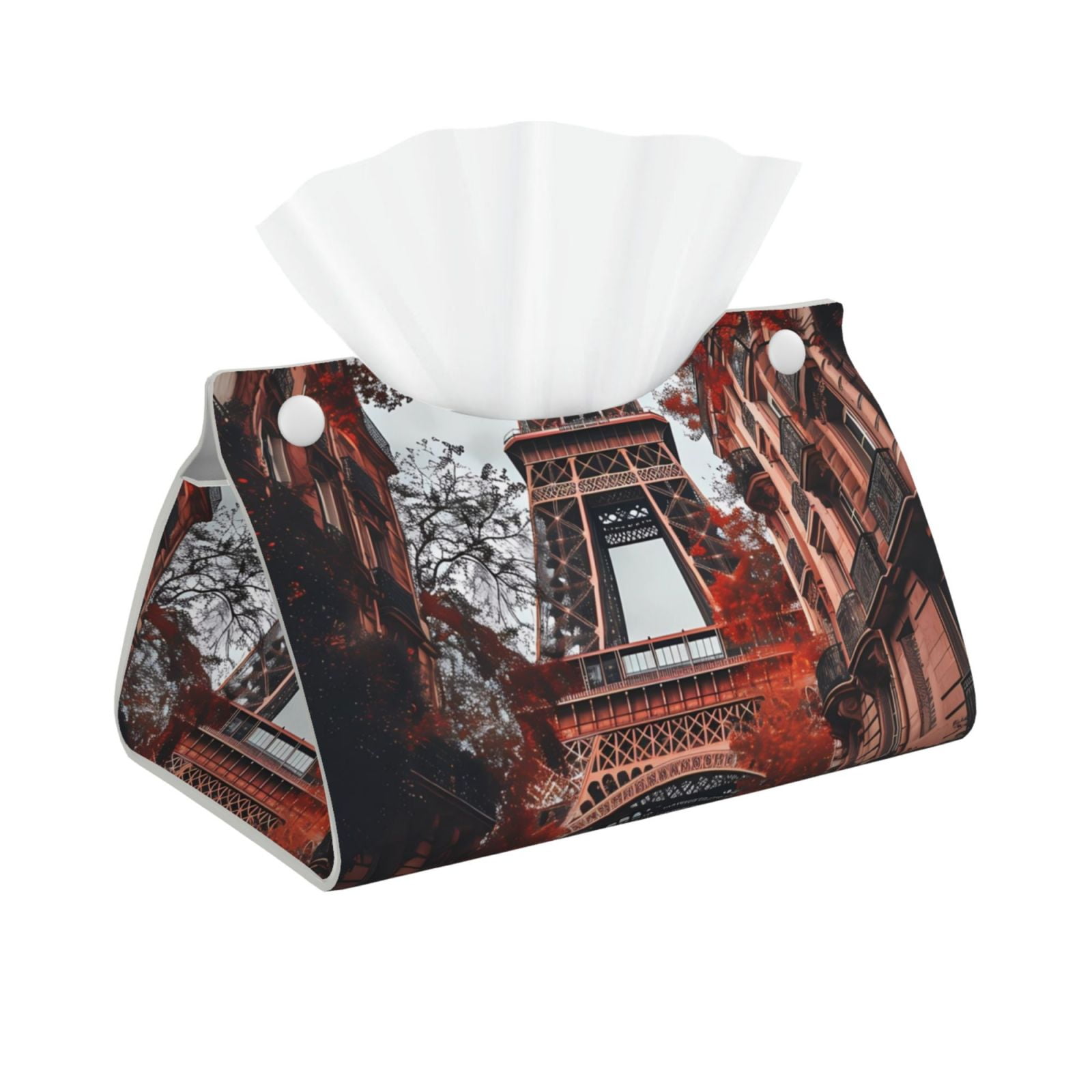 Tissue Box Cover, Eiffel Tower in Autumn Leather Rectangular Tissue ...