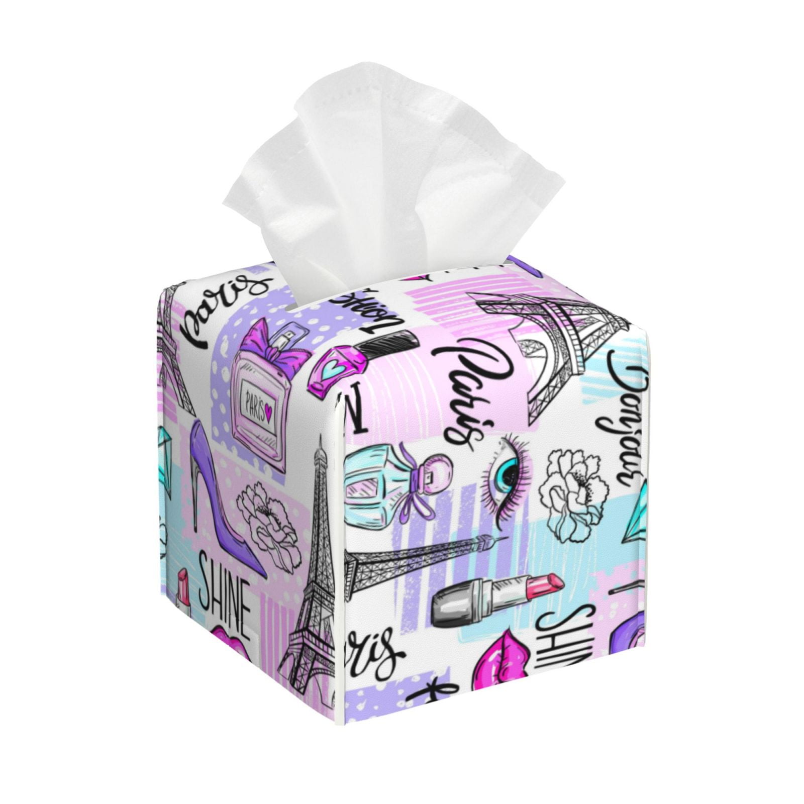 Tissue Box Cover Eiffel Tower and Hearts Tissues Boxes Holder Organizer ...