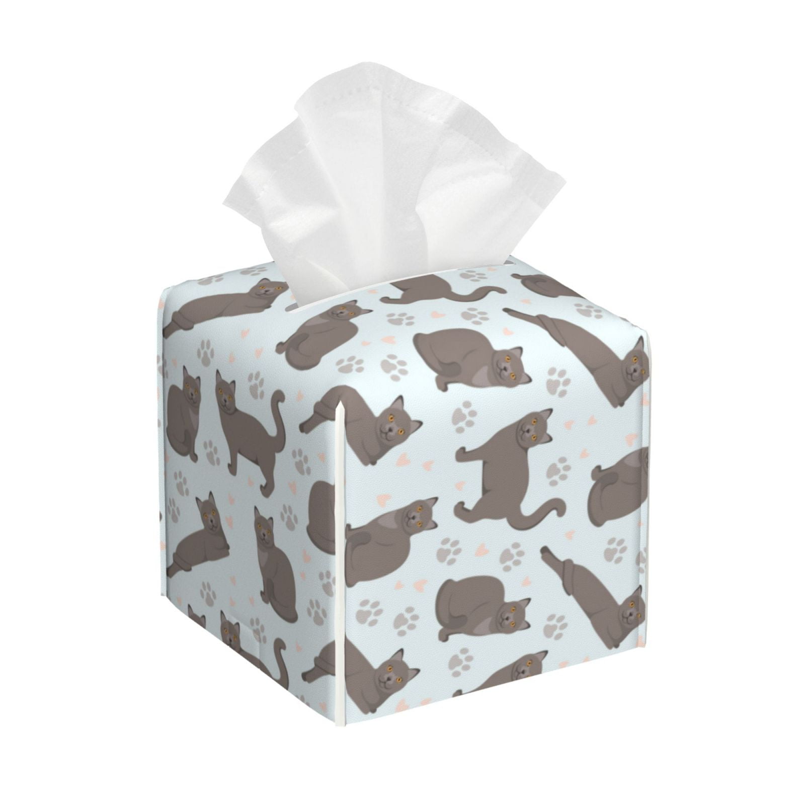 Tissue Box Cover, Elegant Cute Cartoon Cat Leather Tissue Box Holder ...