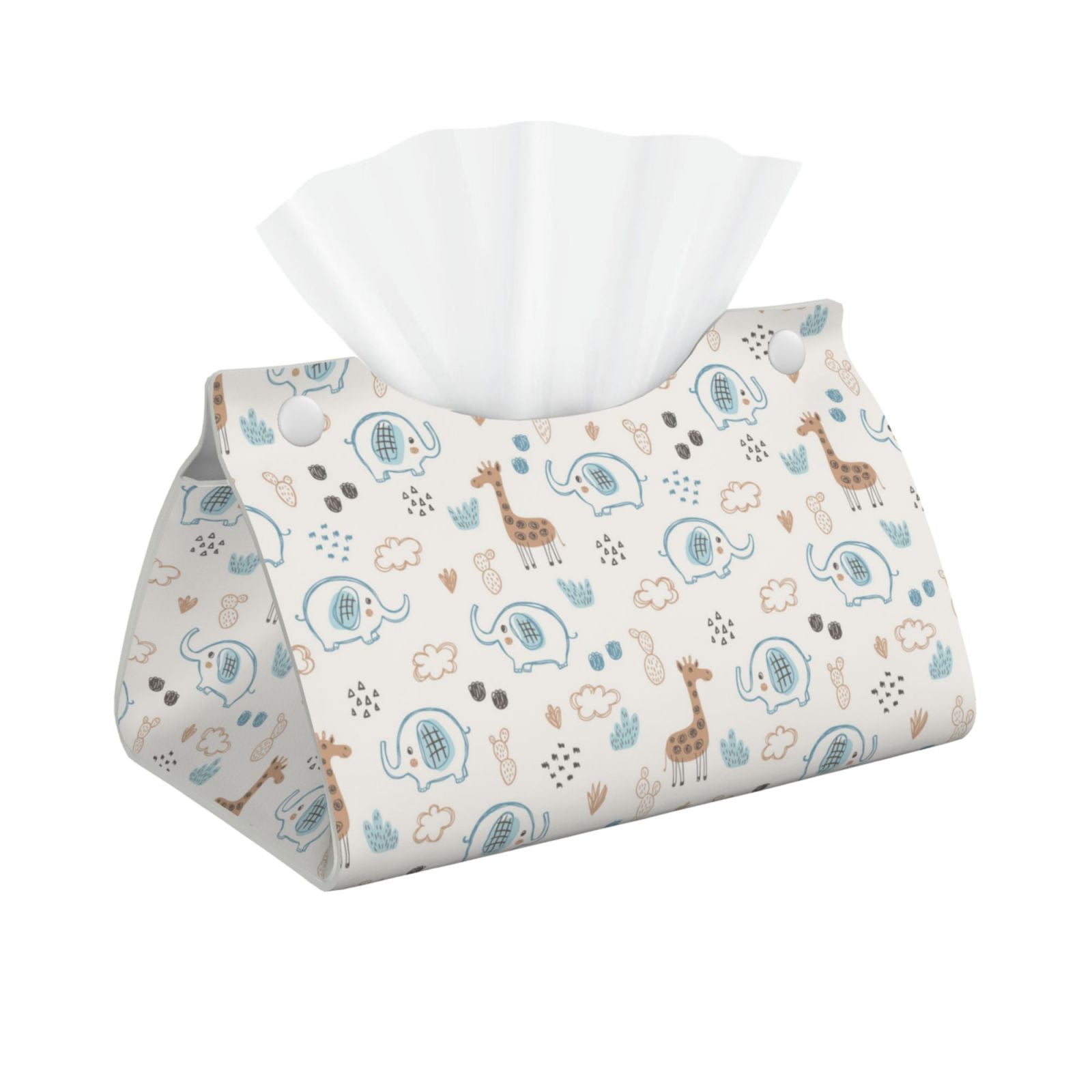 Tissue Box Cover, Elephants And Giraffes Rectangular Leather Tissue ...