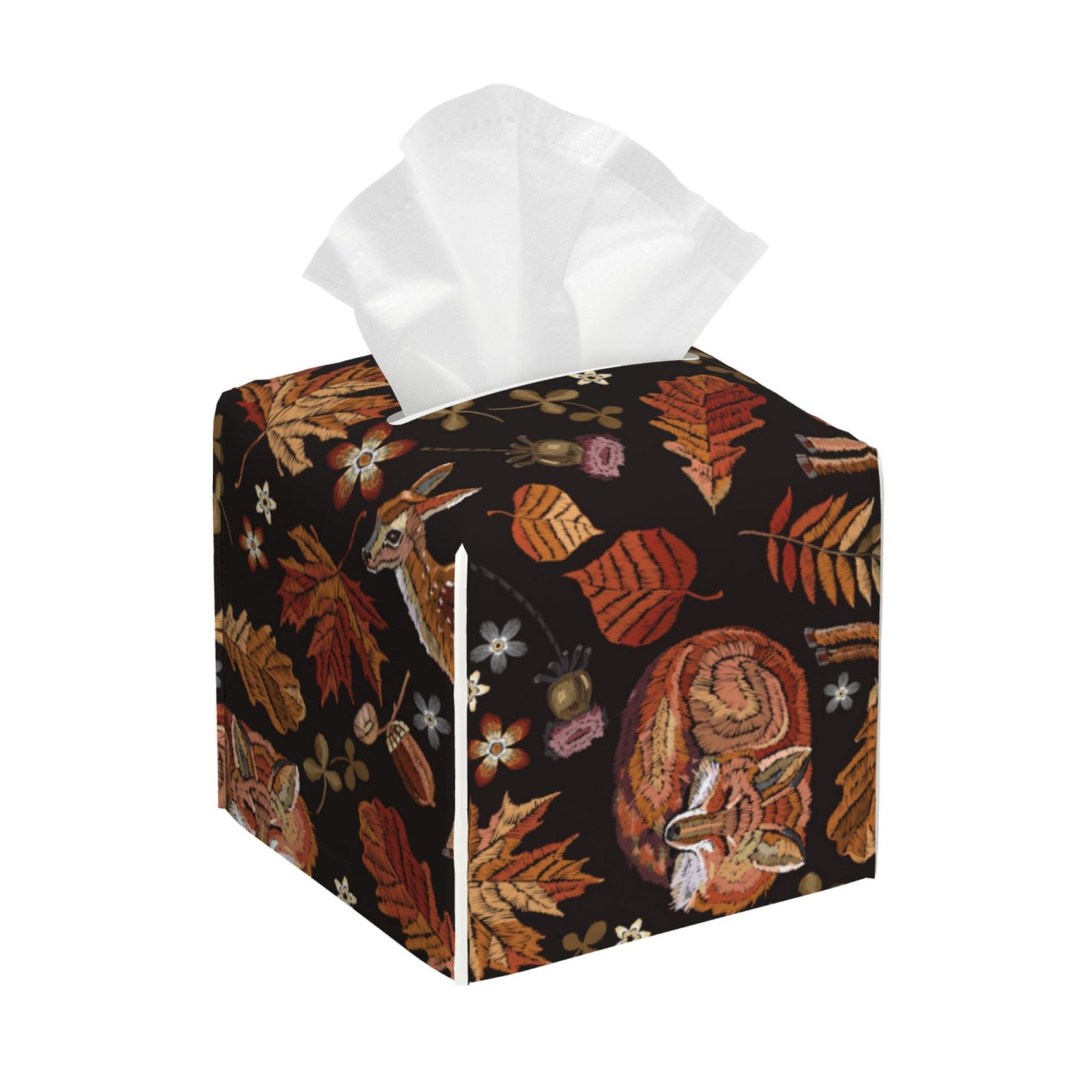 Tissue Box Cover Embroidery Deer Fox Maple Leaf Tissues Boxes Holder ...