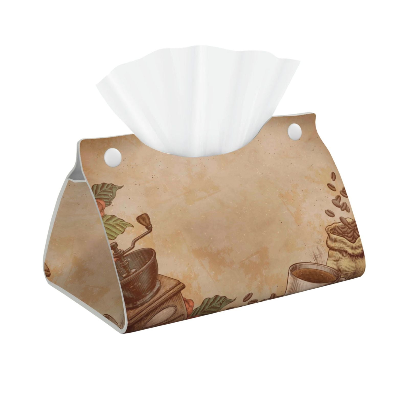 Tissue Box Cover, Engraved Coffee On Kraft Paper Rectangular Leather ...