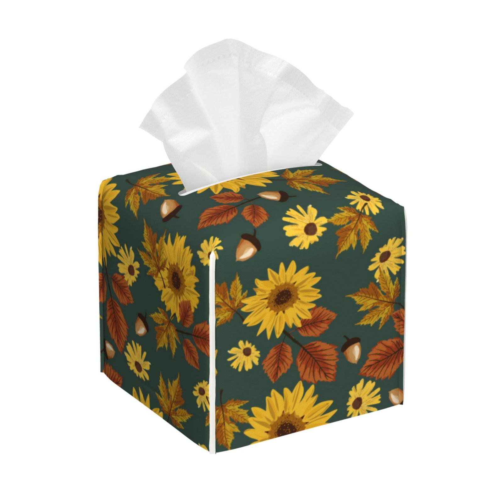 Tissue Box Cover, Fall Daisy Leaf Nuts Leather Tissue Box Holder ...