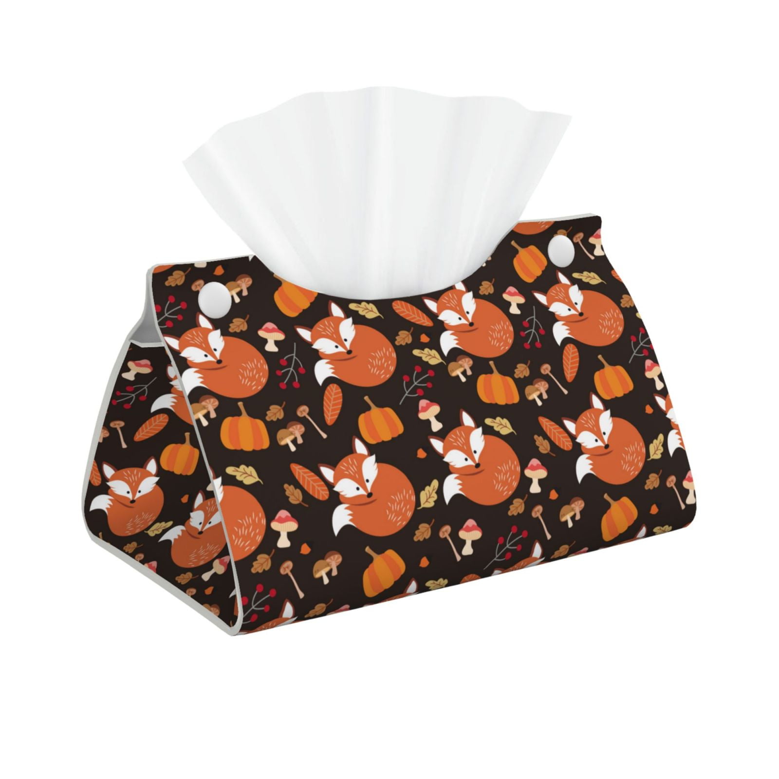 Tissue Box Cover, Fall Leaf Mushroom Fox Leather Rectangular Tissue ...