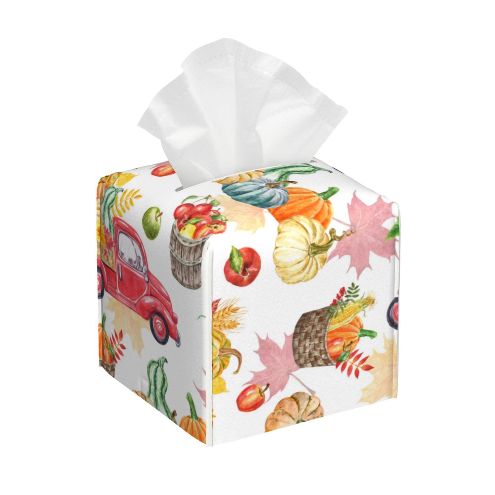 Tissue Box Cover, Fall harvest truck pumpkin Leather Tissue Box Holder ...