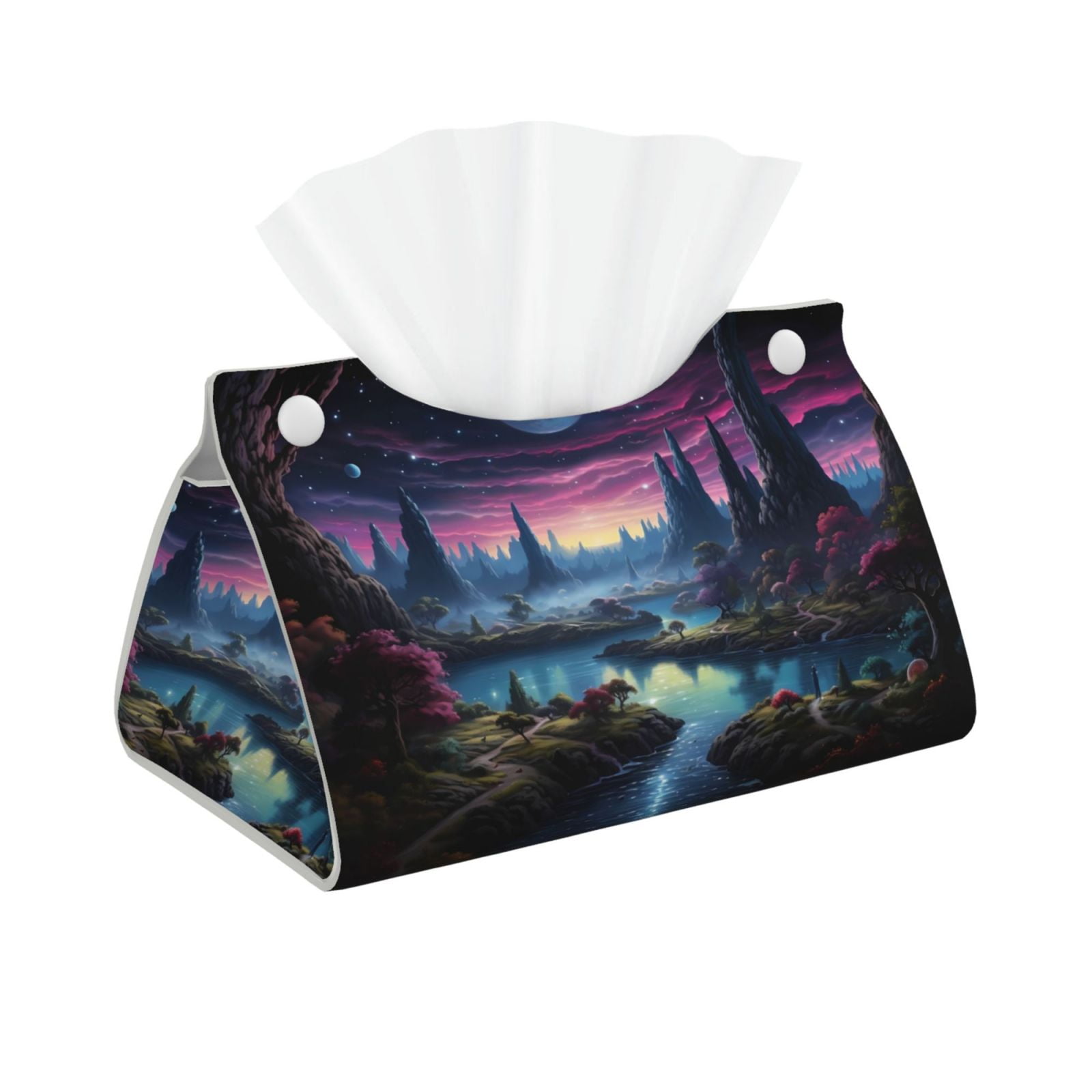 Tissue Box Cover, Fantasy Landscape Starry Night Rectangular Leather ...