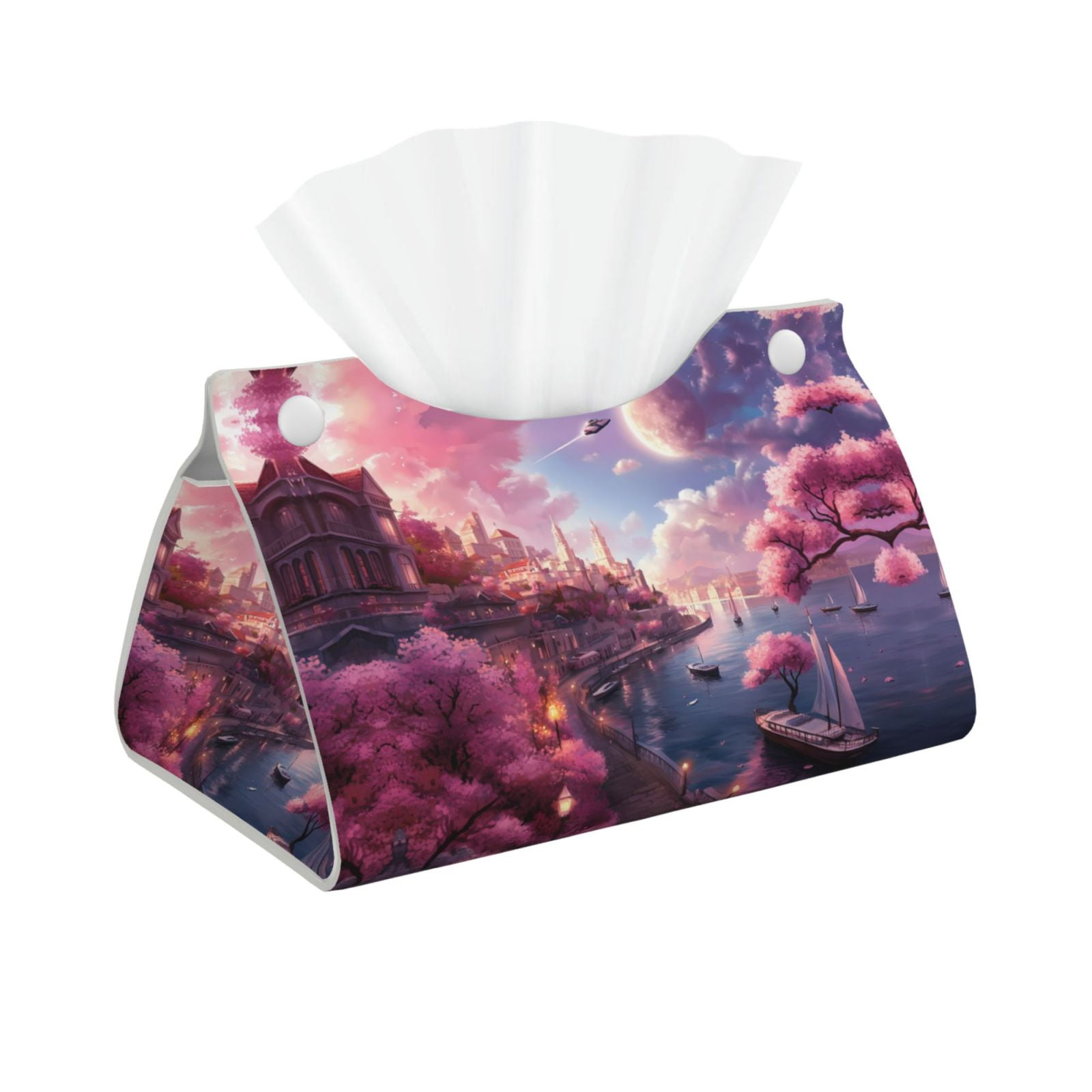 Tissue Box Cover Fantasy Pink Seaside Town Tissues Boxes Holder ...