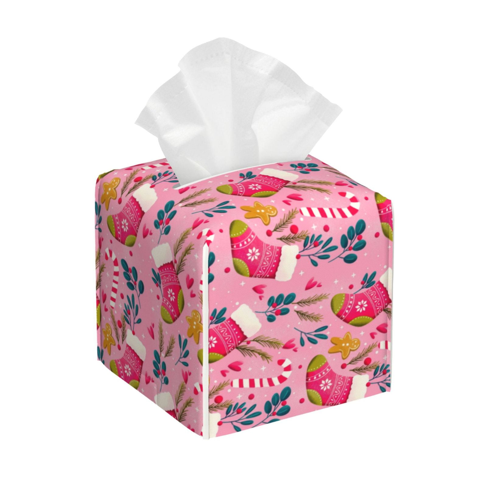 Tissue Box Cover, Festive Christmas Stocking Cheer Leather Tissue Box ...